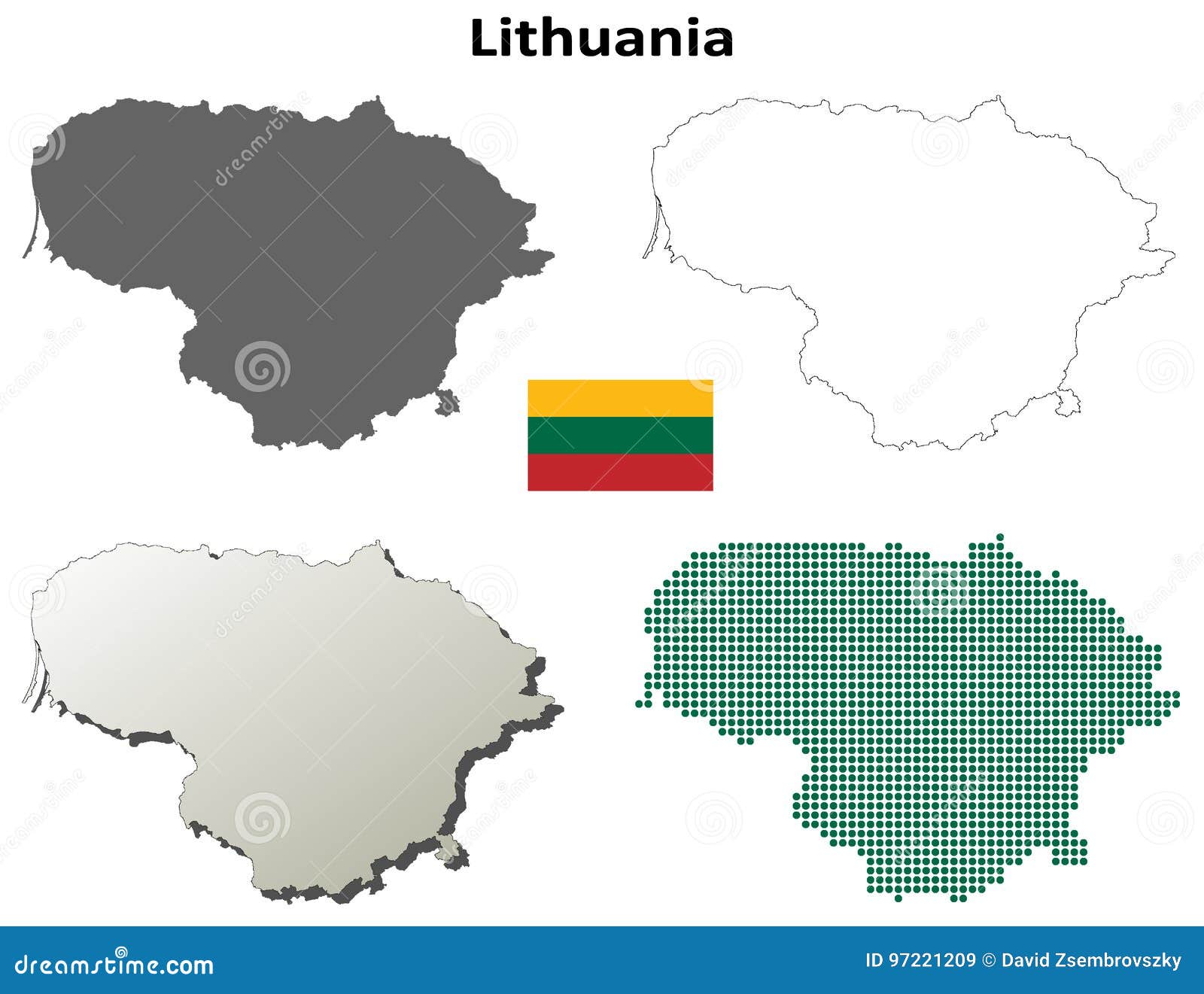 Lithuania Outline Map Country Shape State Borders National Symbol Flag ...