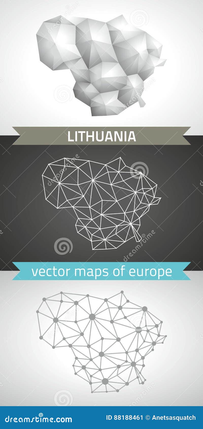 Lithuania Set of Grey and Silver Mosaic 3d Polygonal Maps Stock Vector ...