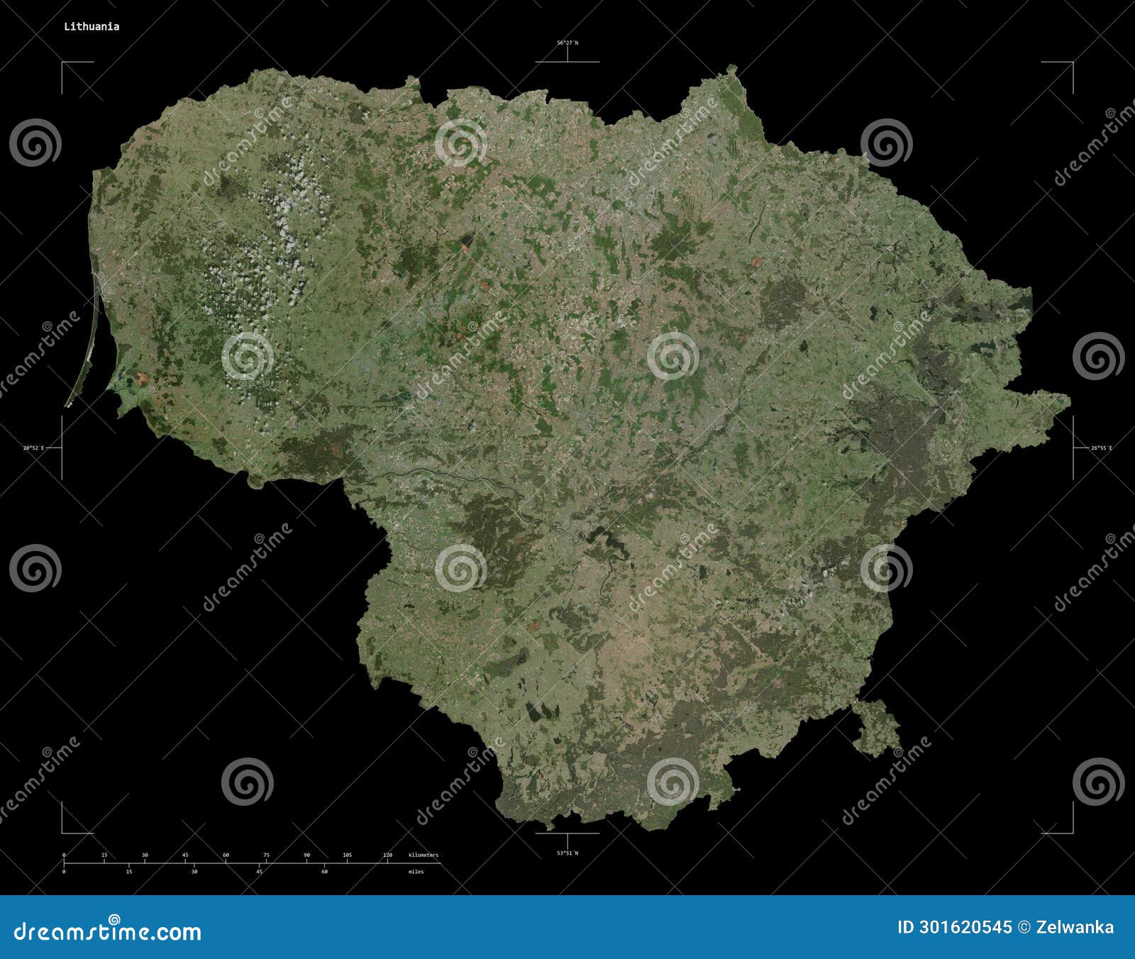 Lithuania Shape on Black. High-res Satellite Stock Illustration ...