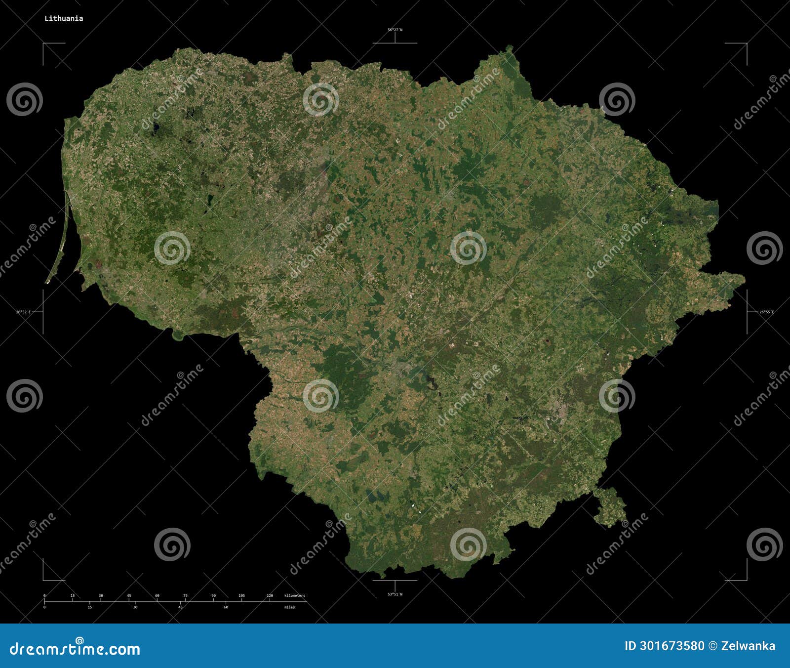 Lithuania Shape on Black. Low-res Satellite Stock Illustration ...