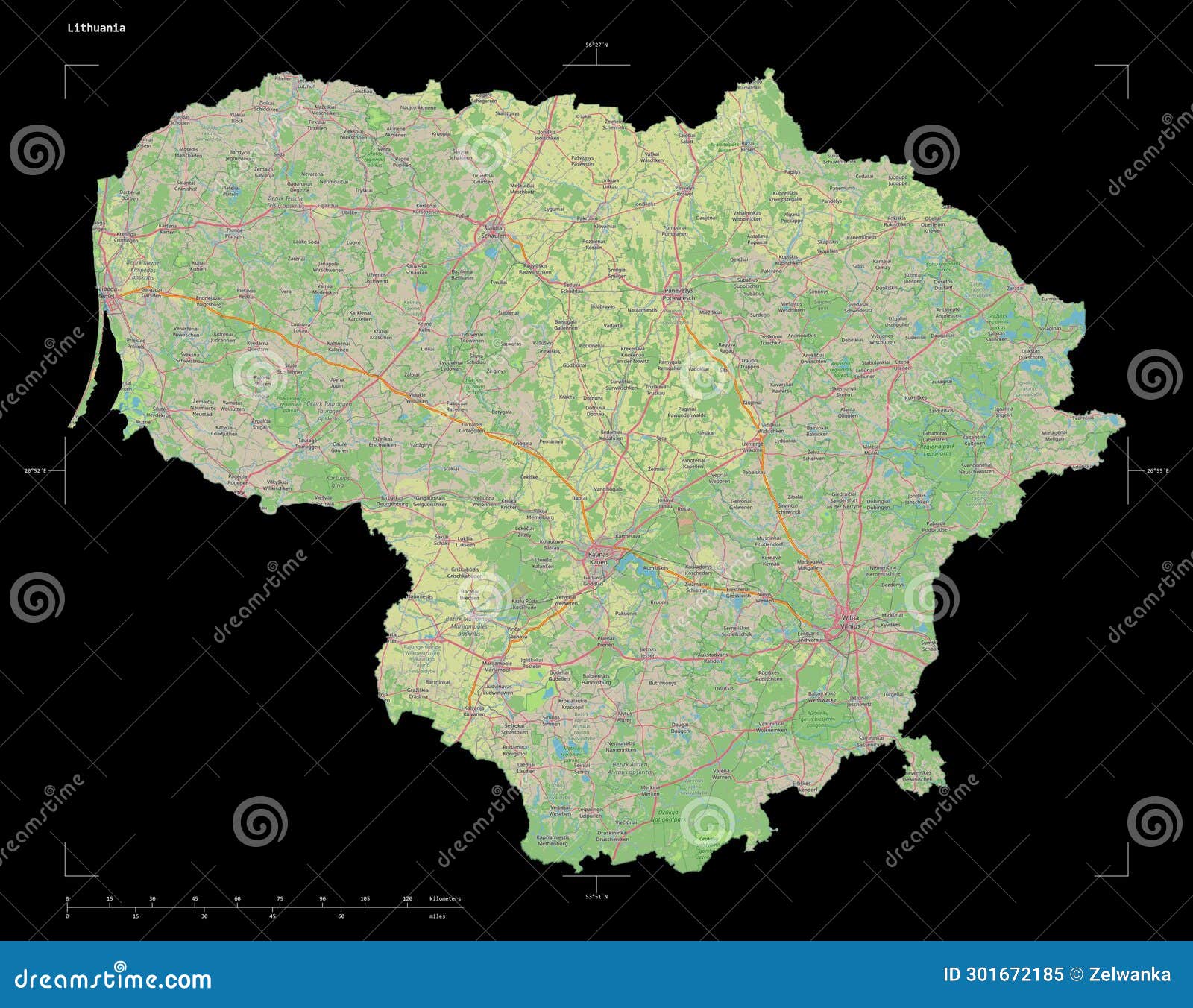 Lithuania Shape on Black. Topo German Stock Illustration - Illustration ...