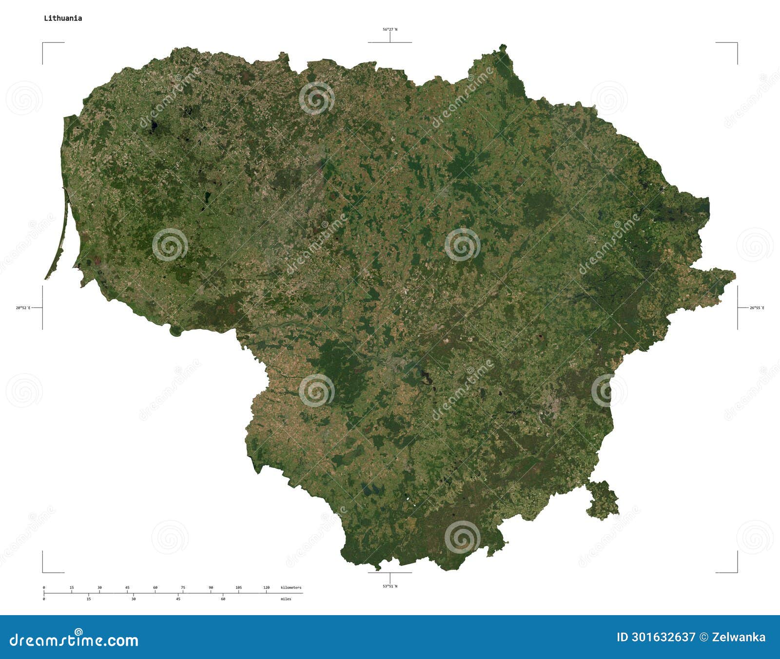 Lithuania Shape on White. Low-res Satellite Stock Illustration ...