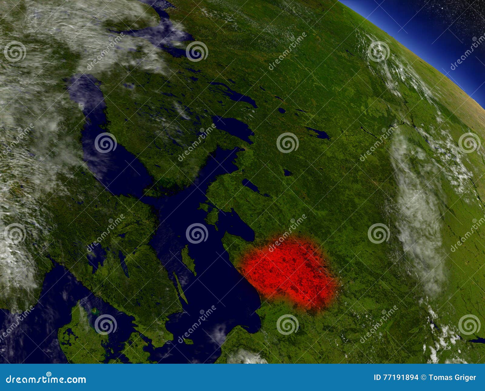 Lithuania from Space Highlighted in Red Stock Illustration ...