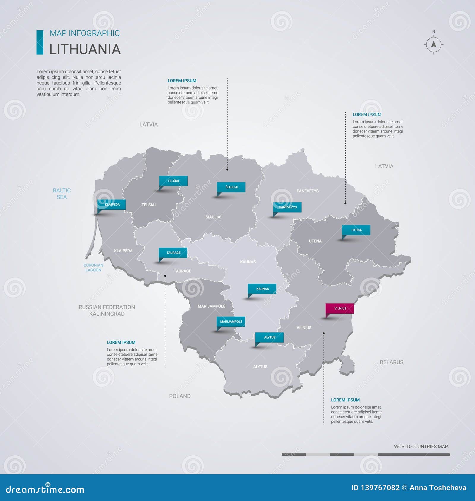 Infographic Map Of Lithuania With Administrative Division Into Counties ...