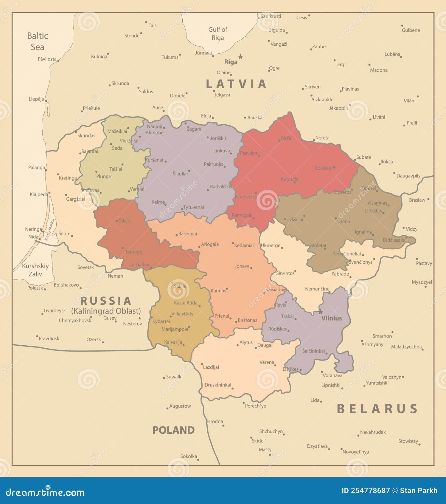 Lithuania Vintage Map stock vector. Illustration of city - 254778687