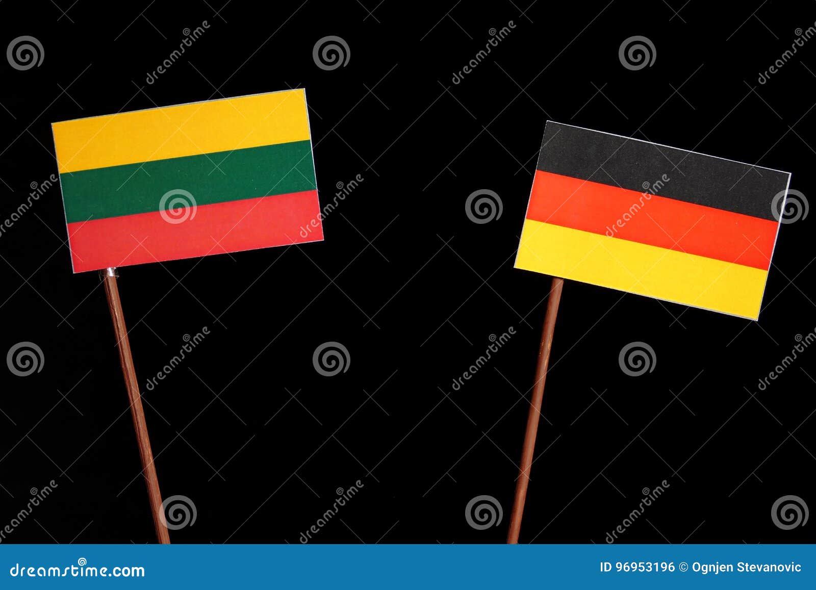 Lithuanian Flag with German Flag Isolated on Black Stock Photo - Image ...
