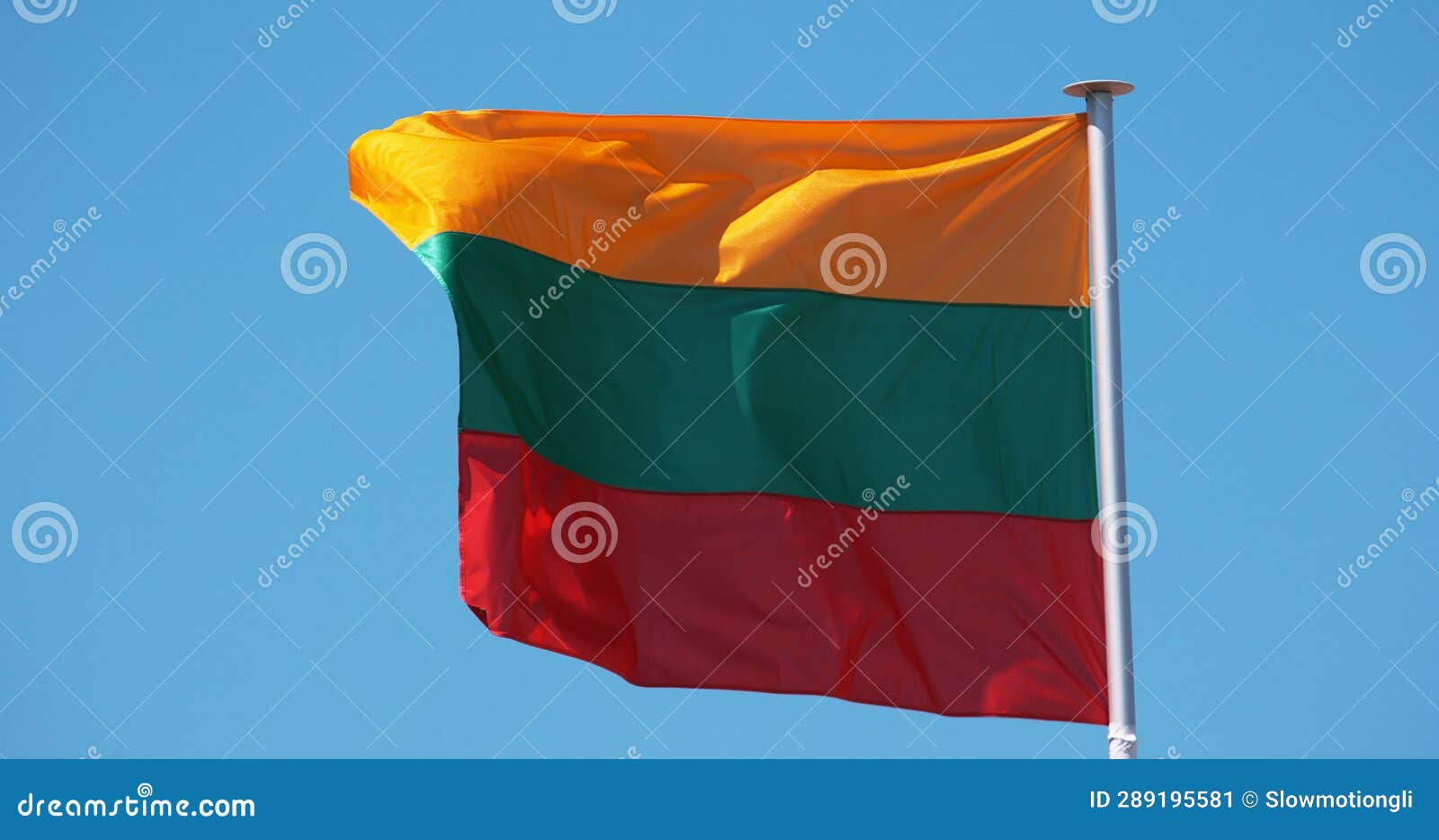 Lithuanian Flag Waving in the Wind Against Blue Sky Stock Image - Image ...
