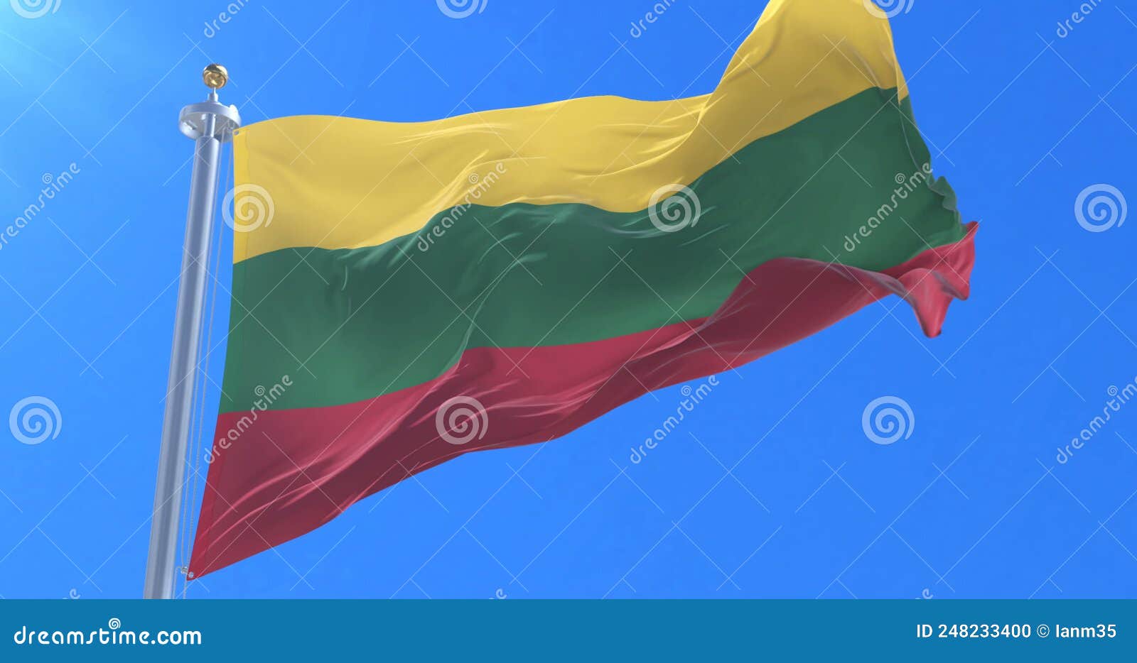 Flag of Lithuania Waving at Wind with Blue Sky in Slow, Loop Stock ...