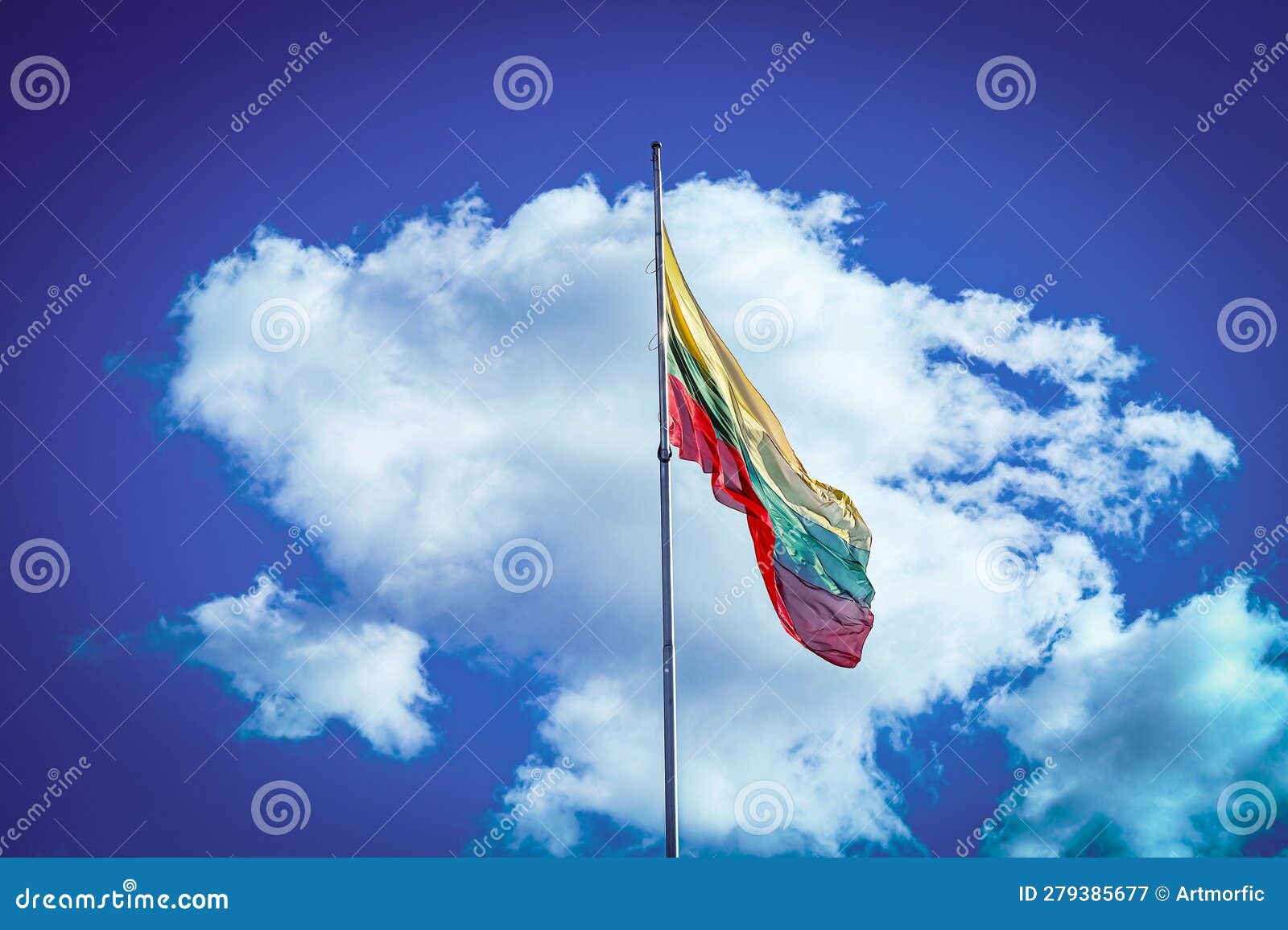Lithuanian Flag on a White Cloud in Blue Sky Background on Sunny Day ...