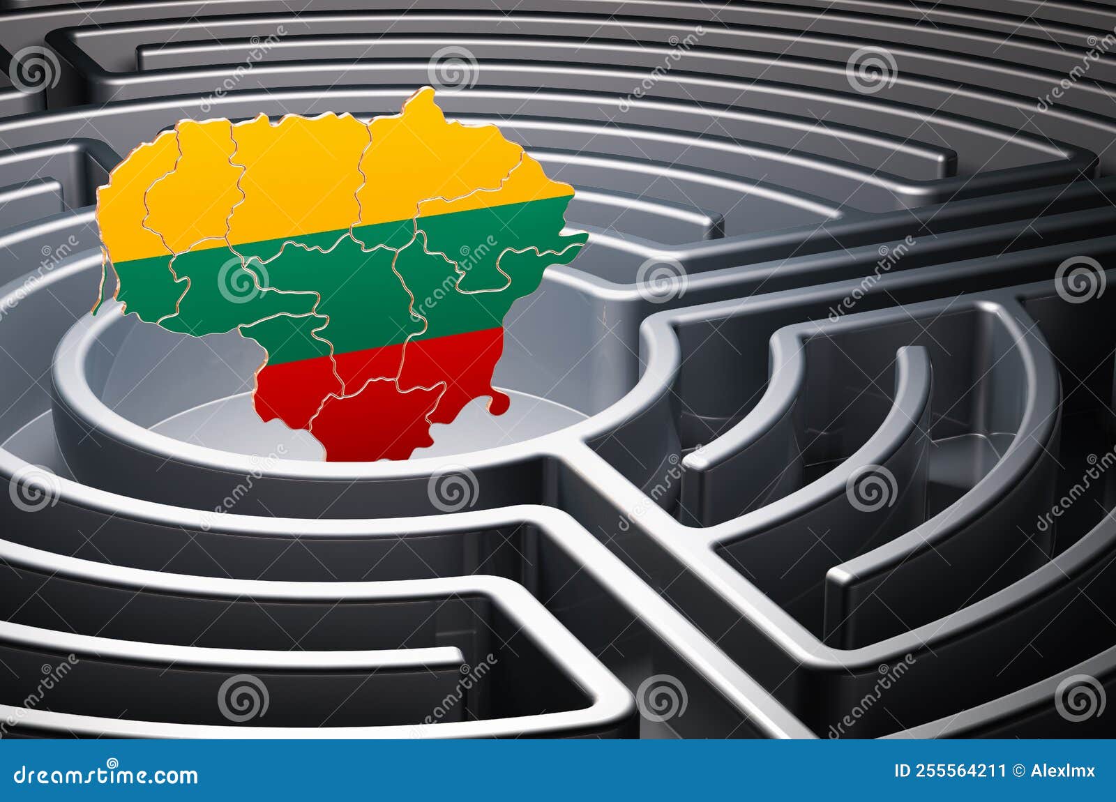 Lithuanian Map Inside Labyrinth, 3D Rendering Stock Illustration ...