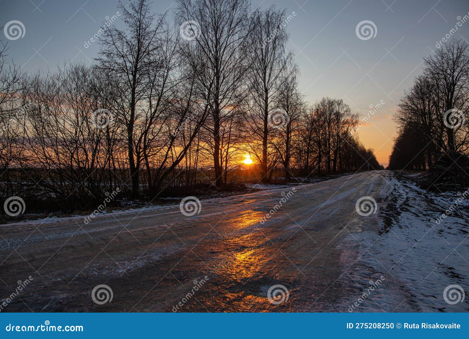 The Lithuanian Road is Bound by Ice. Cold Winter, Birzai Stock Photo ...