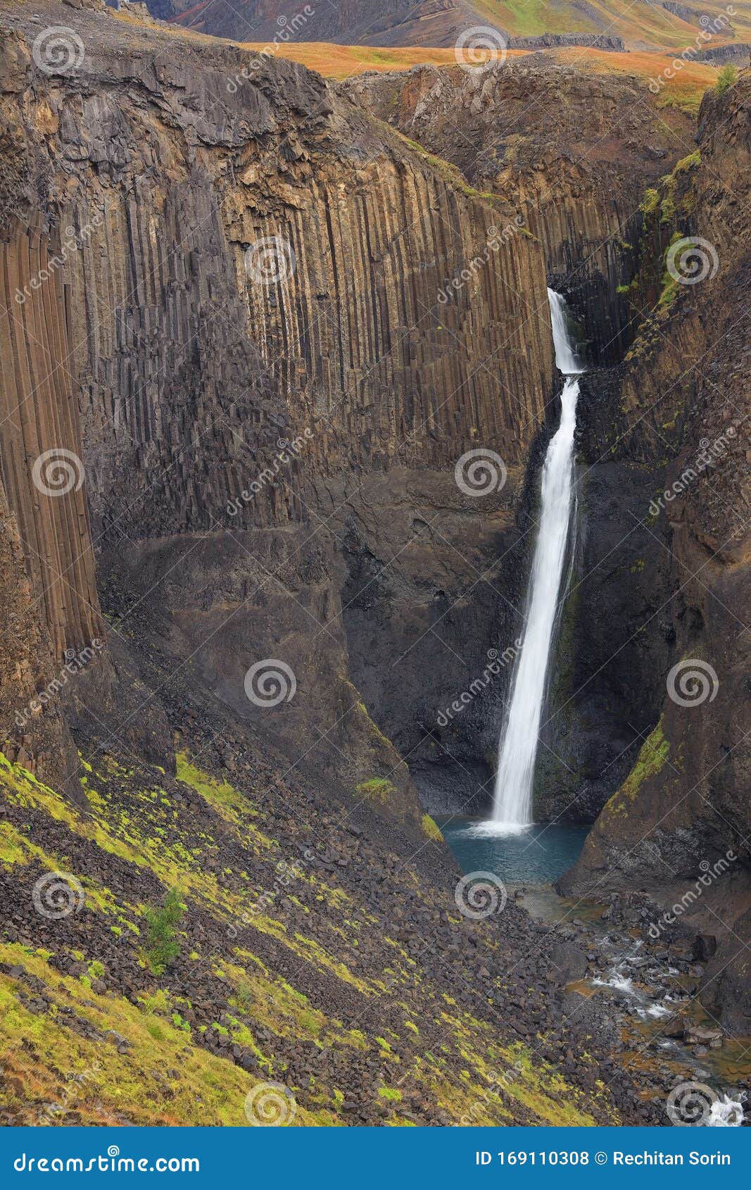 Litlanesfoss Waterfall in East Iceland Near Hengifoss Waterfall. Stock ...