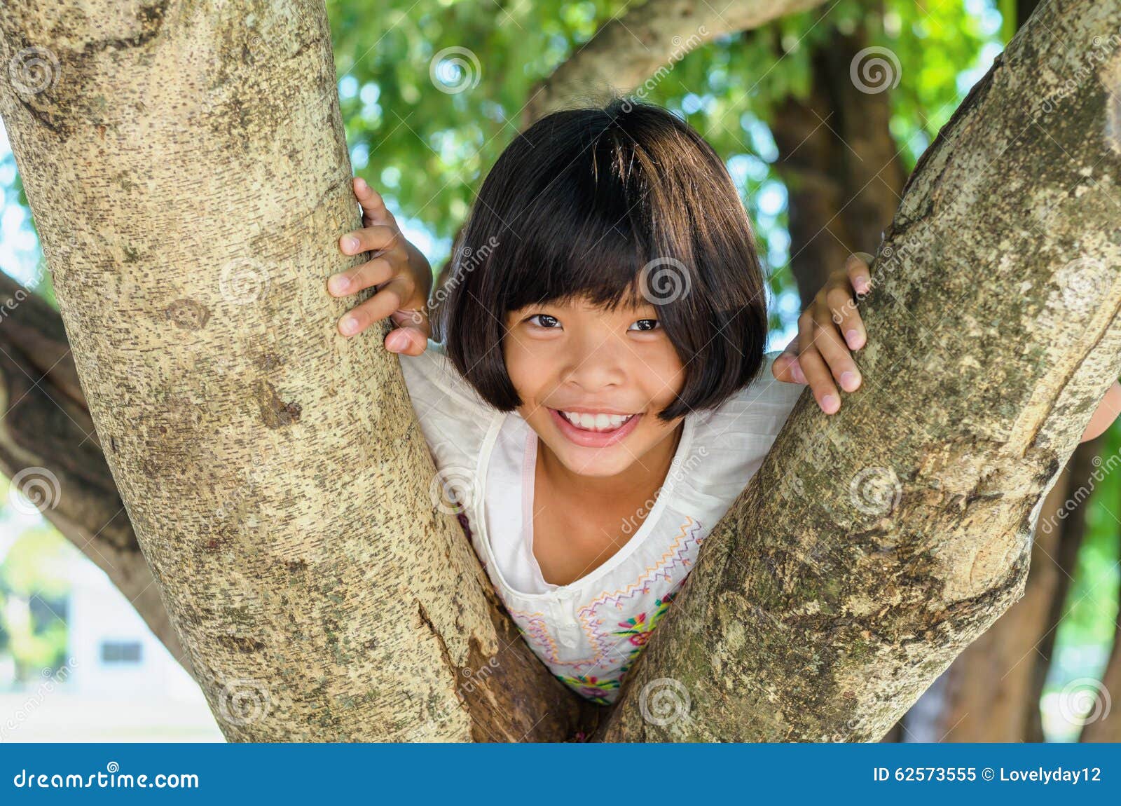 Litle Girl Smile Happy On Tree Royalty-Free Stock Photography ...