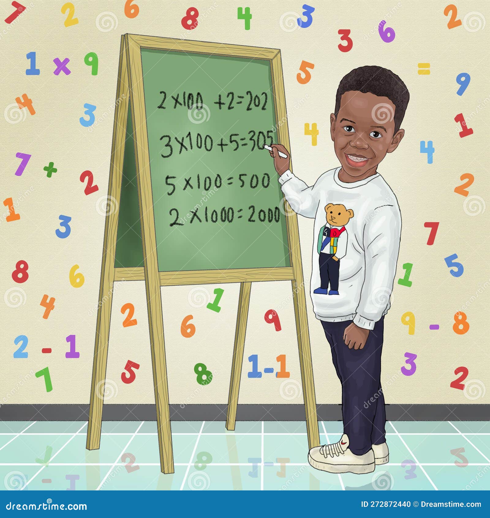 Litlle Boy Learn Math at Board Illustrations Stock Illustration ...
