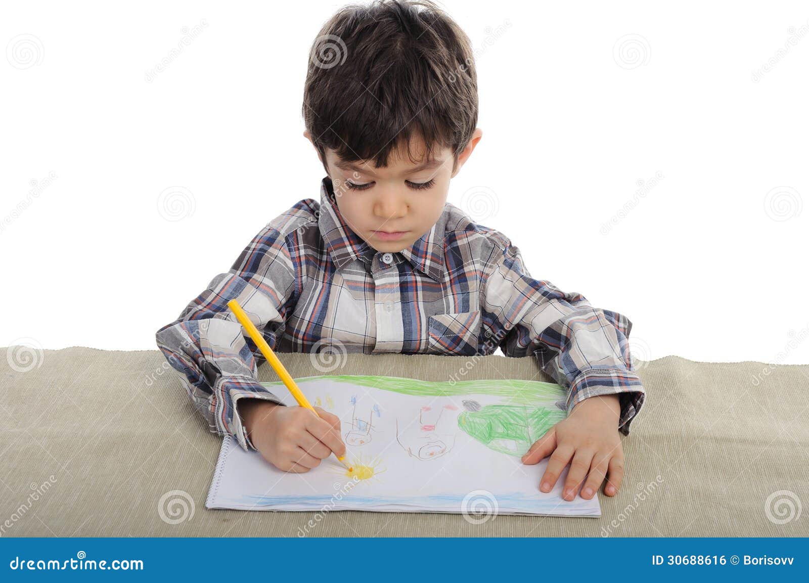 Litte Boy is Drawing with Pensils Stock Photo - Image of creativity ...