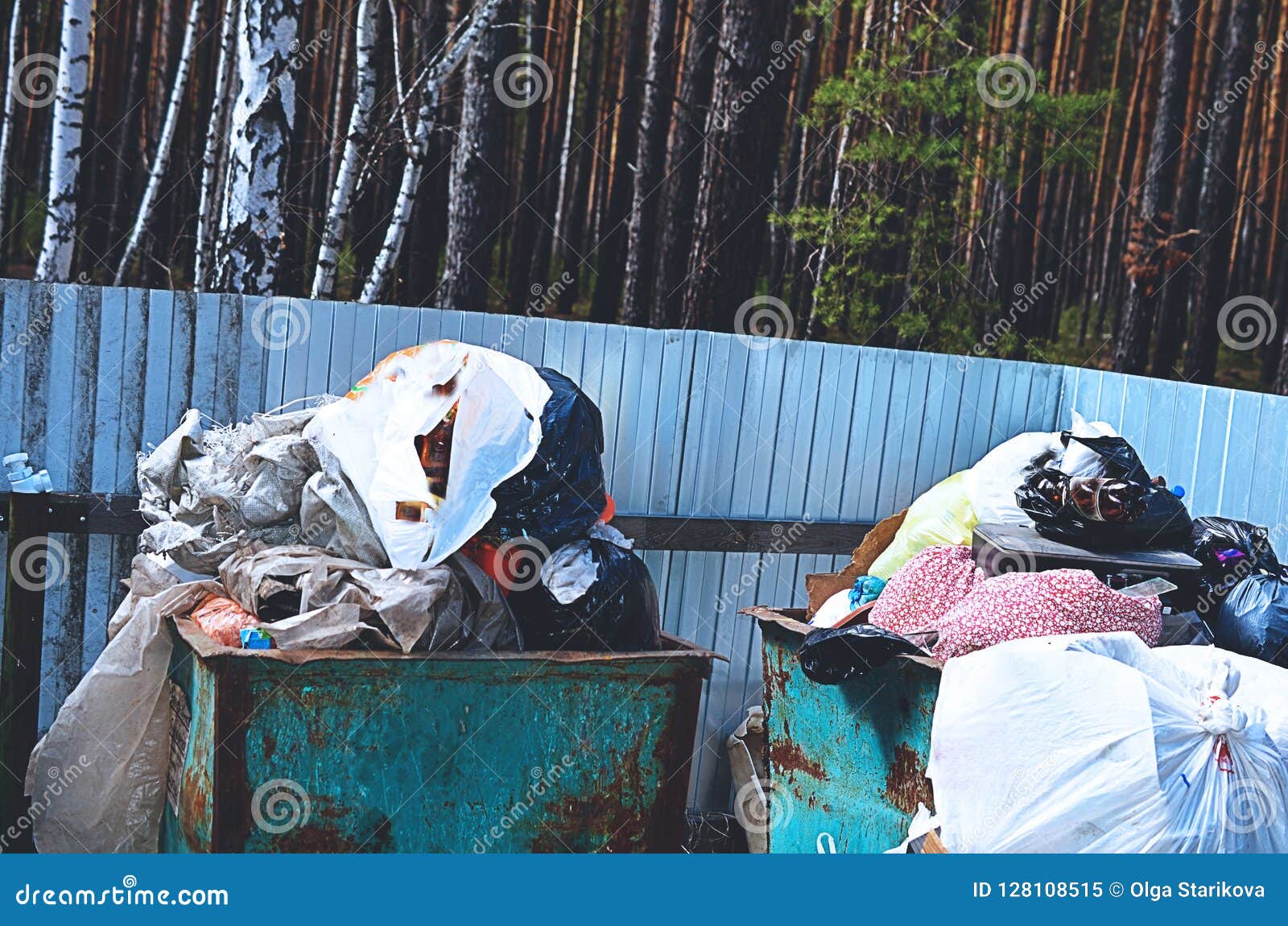 Litter Box Full of Garbage in Forest. Concept of Ecology Problem Stock ...
