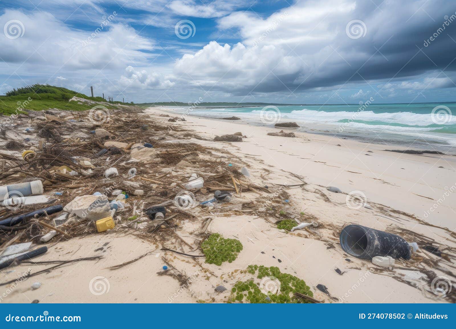 Litter-filled Beach, with Trash and Debris Washed Ashore Stock ...