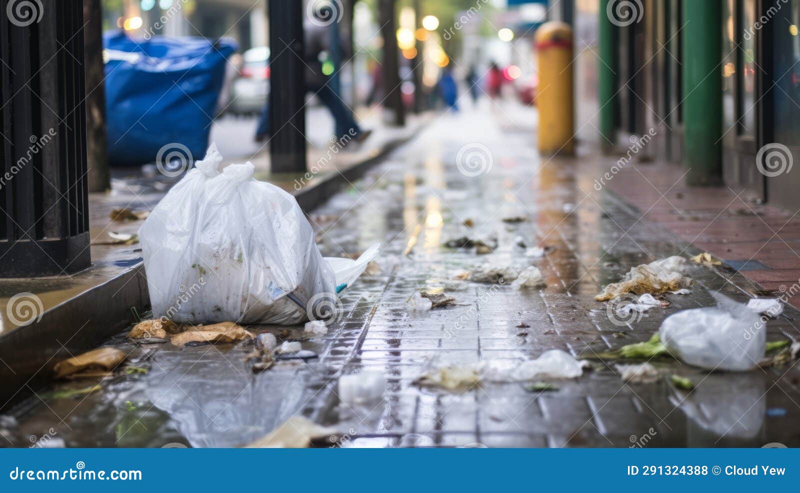 Littered Sidewalks with Plastic Bags Stock Illustration - Illustration ...