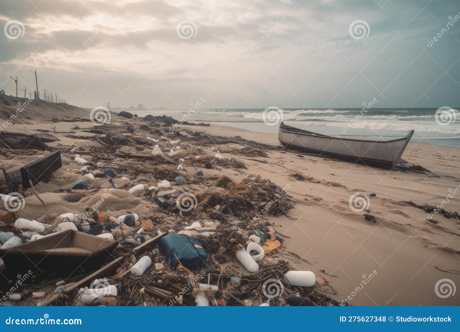 Littering on the Beach, with Trash and Detritus Washed Up by Waves ...