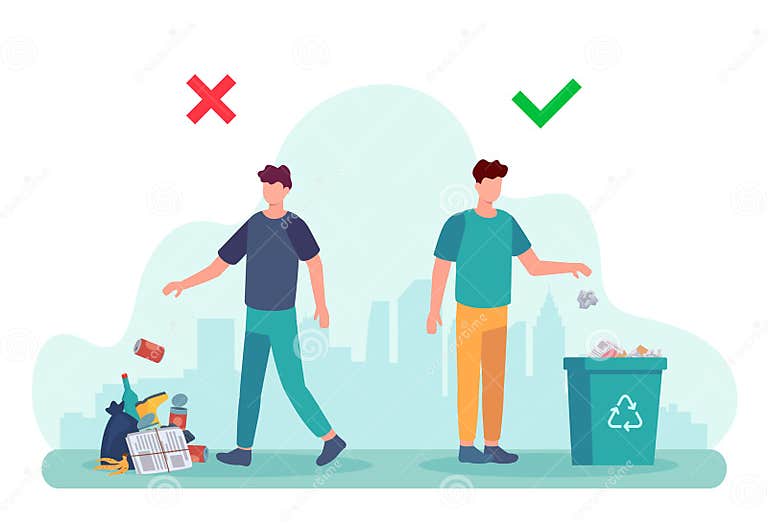 Littering Behavior. Infographic of Correct and Wrong Examples of ...