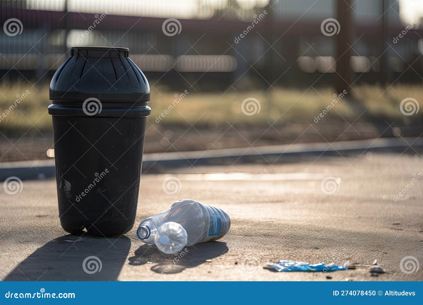 Littering Culprit, With Empty Water Bottle And Trash Can In The ...