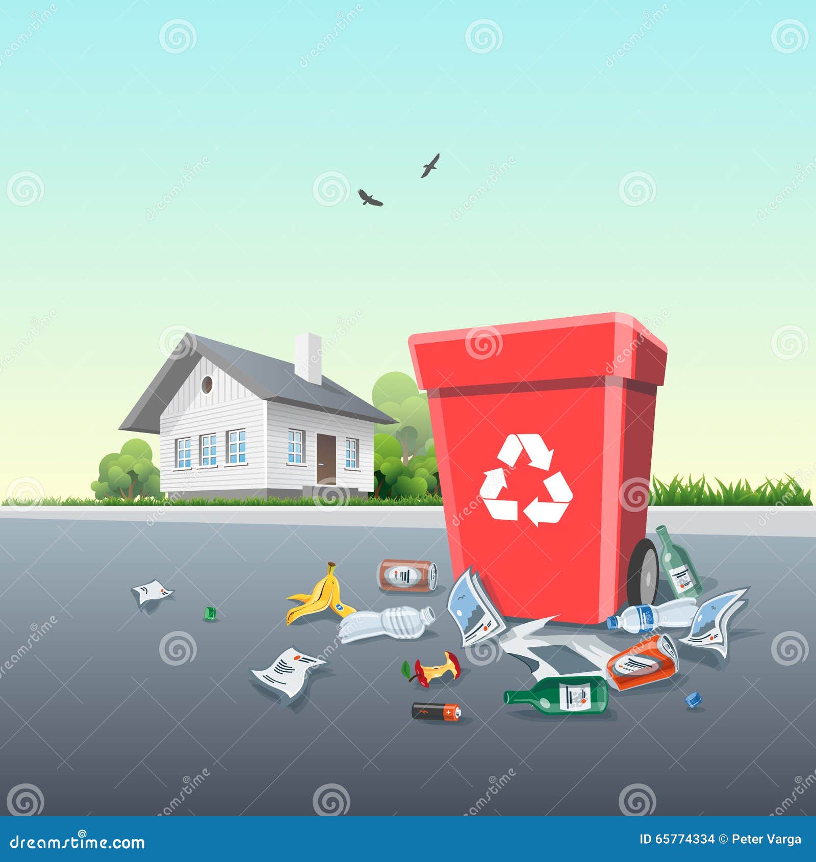 Littering Garbage Around The Trash Bin On The Street Cartoon Vector ... Littering Garbage Around The Trash Bin On The Street Cartoon Vector ...