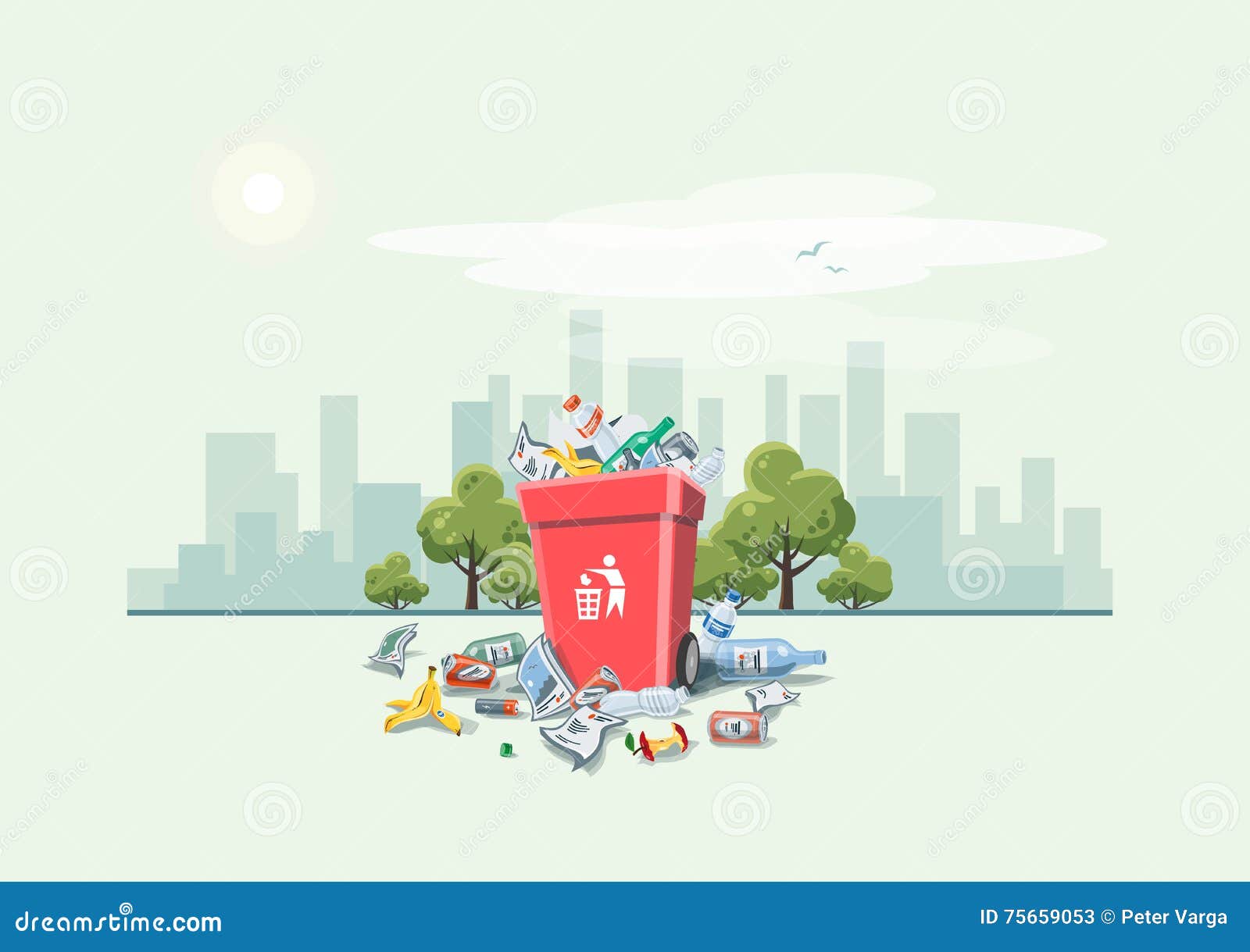 Littering Garbage Around The Trash Bin On The Street Cartoon Vector ... Littering Garbage Around The Trash Bin On The Street Cartoon Vector ...