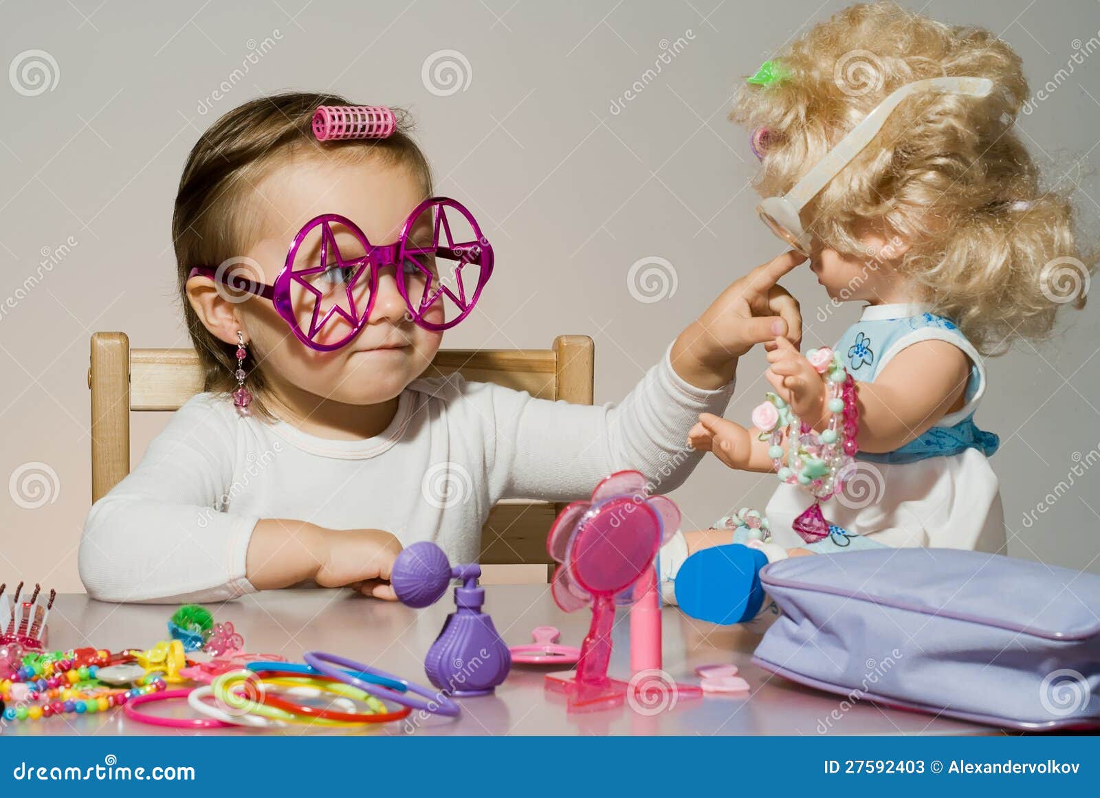 Little Adorable Girl Playing with Doll Stock Image - Image of home ...
