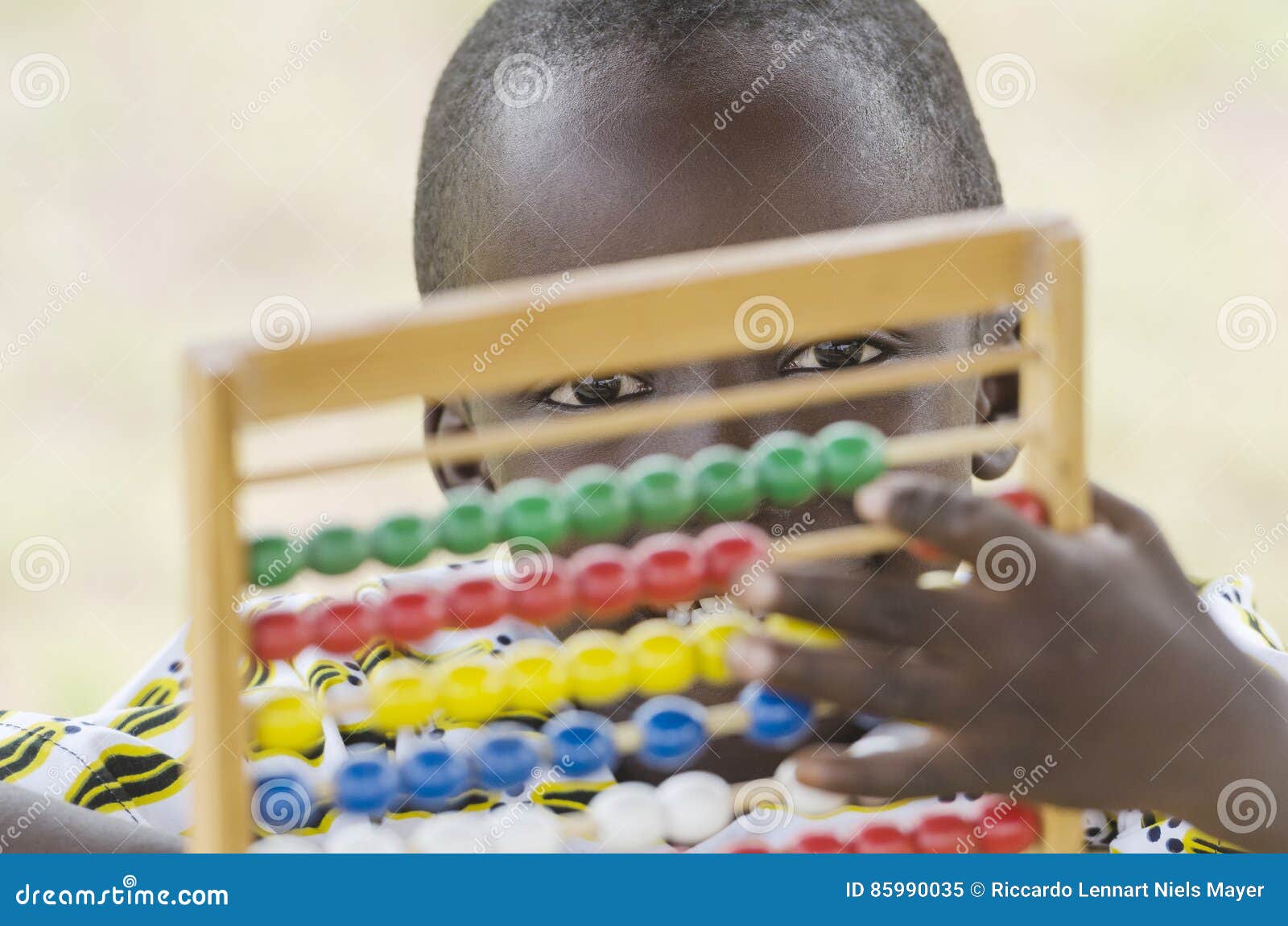 Little African Boy Learning To Count with Abacus Stock Image - Image of ...