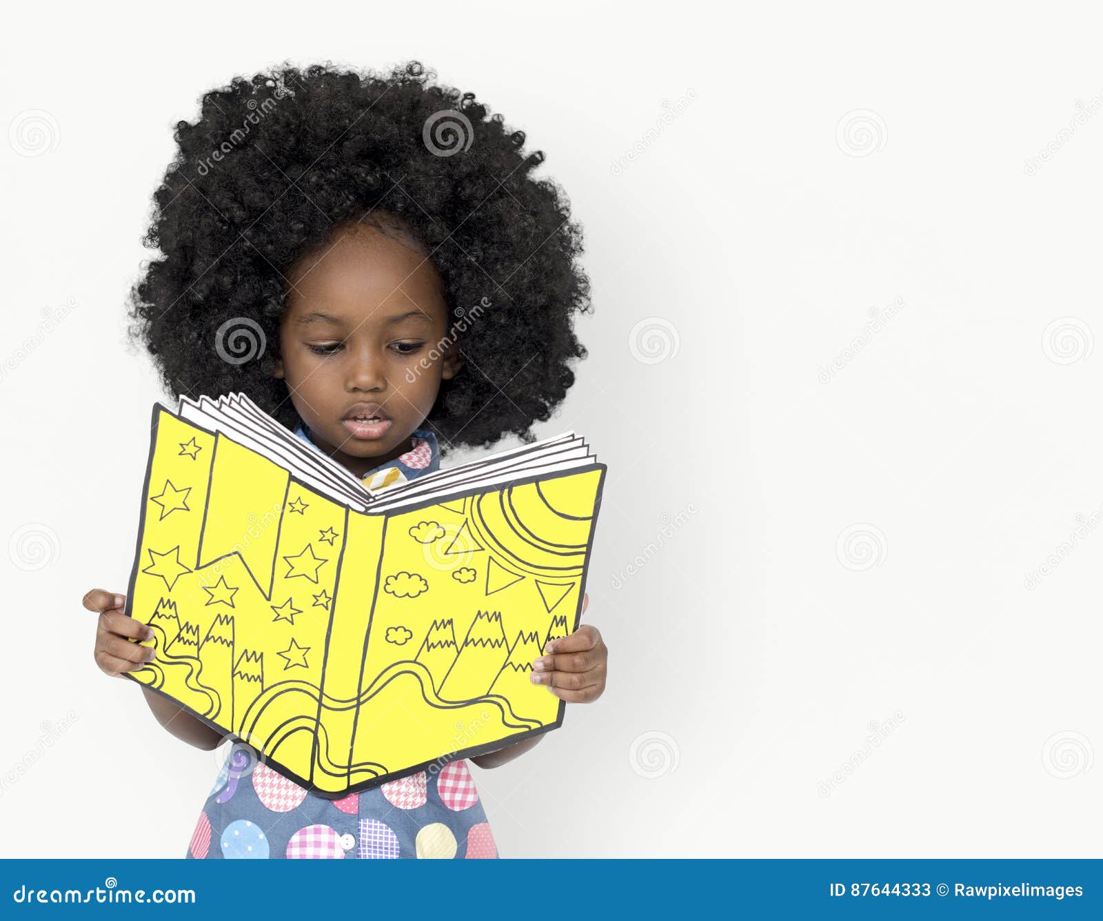 Little African Girl Reading a Book Stock Image - Image of concentrated ...