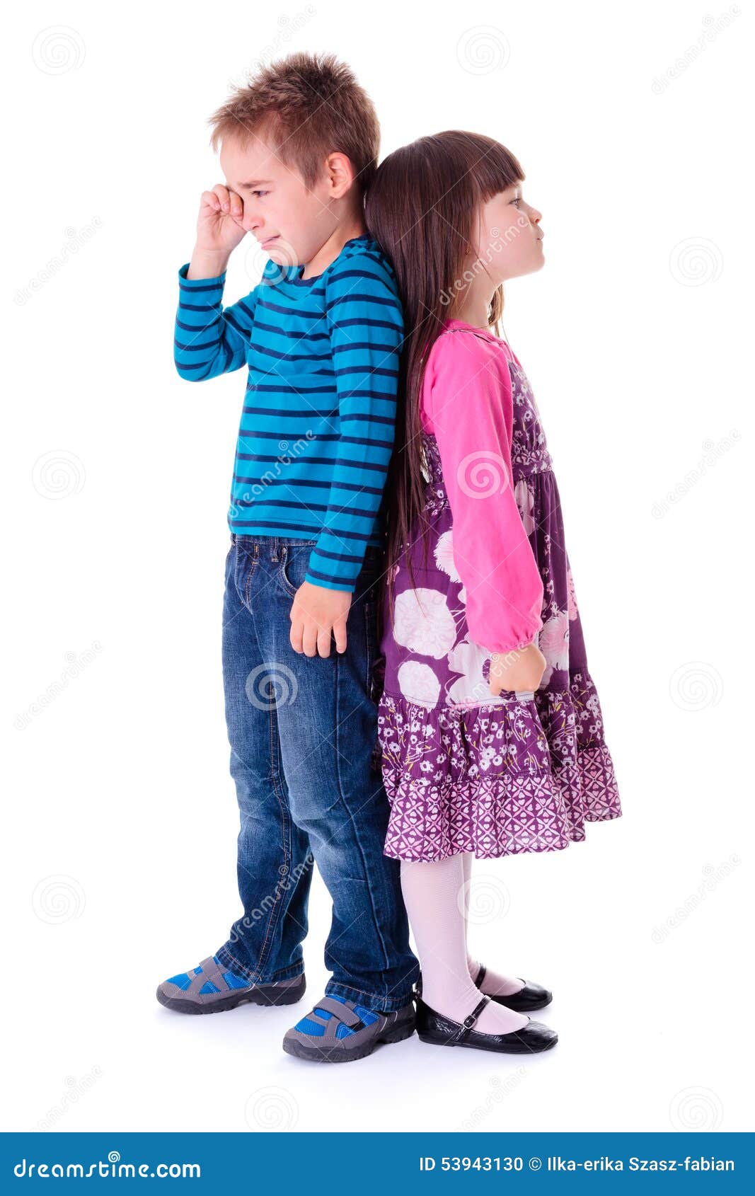 Little Aggrieved Boy Standing Near Girlfriend Stock Photo - Image of ...