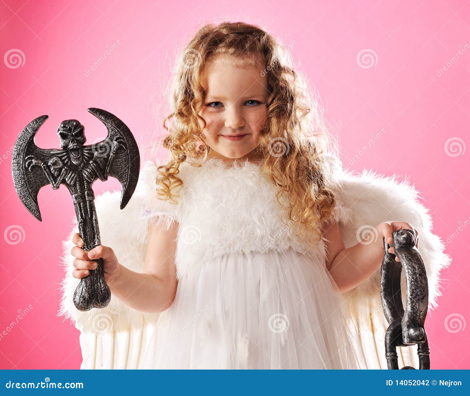 Little angel with an axe stock photo. Image of contrast - 14052042