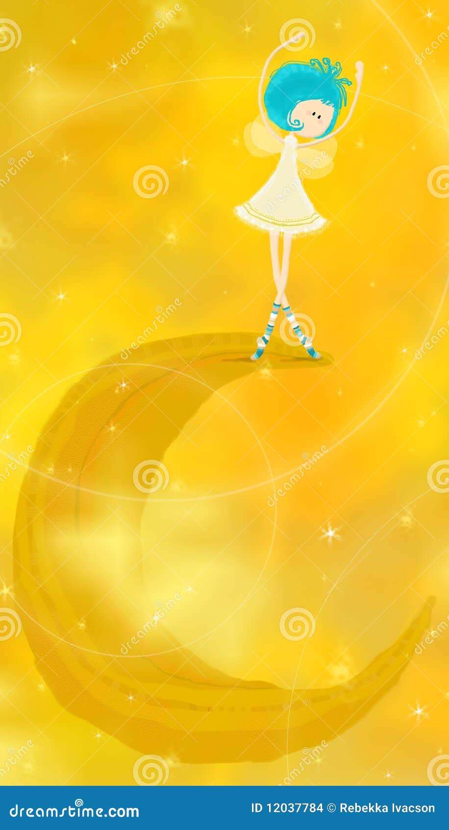 Little Angel Dancing on the Moon Stock Illustration - Illustration of ...