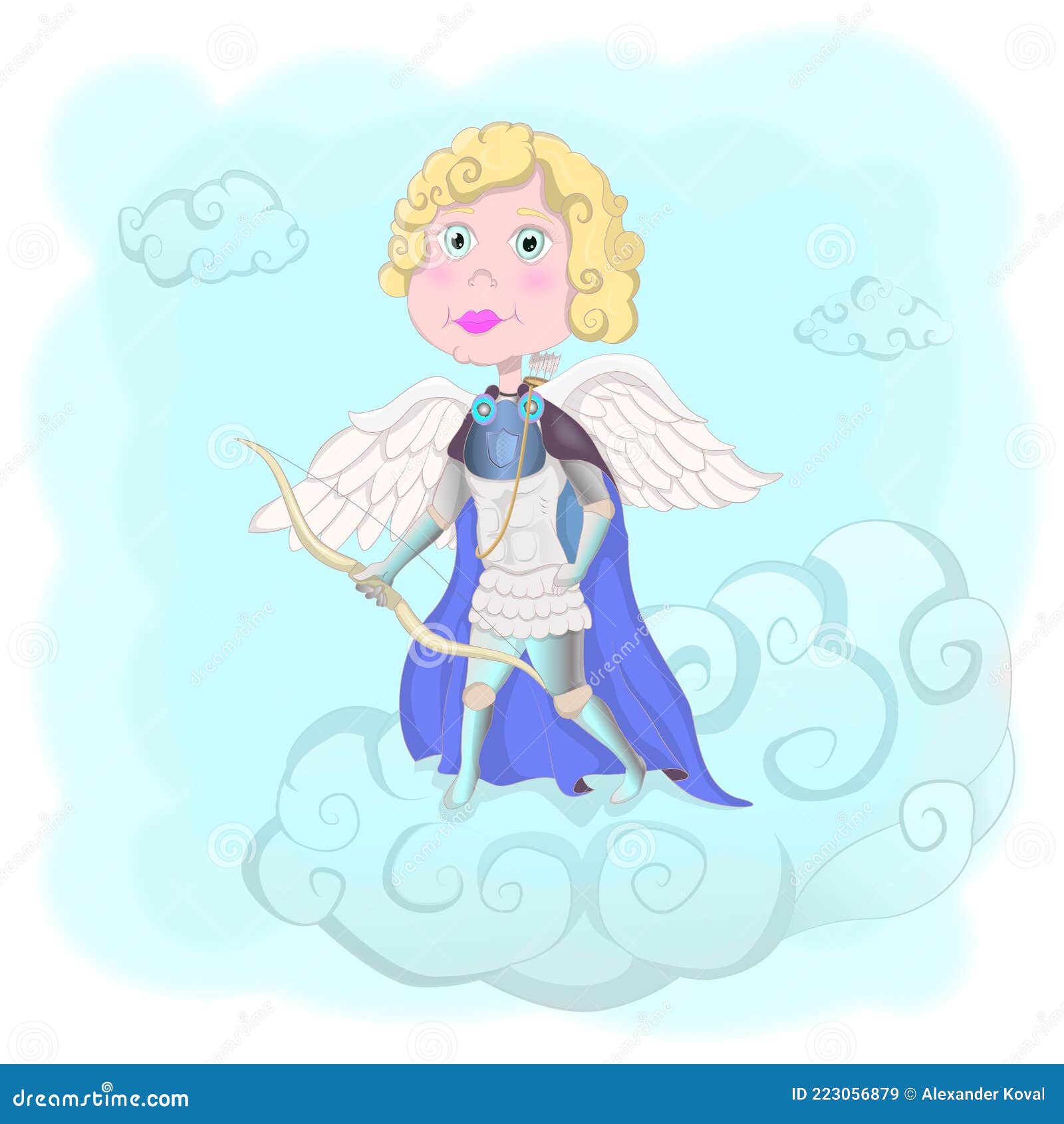 A Little Angel is Flying on a Cloud Stock Vector - Illustration of ...