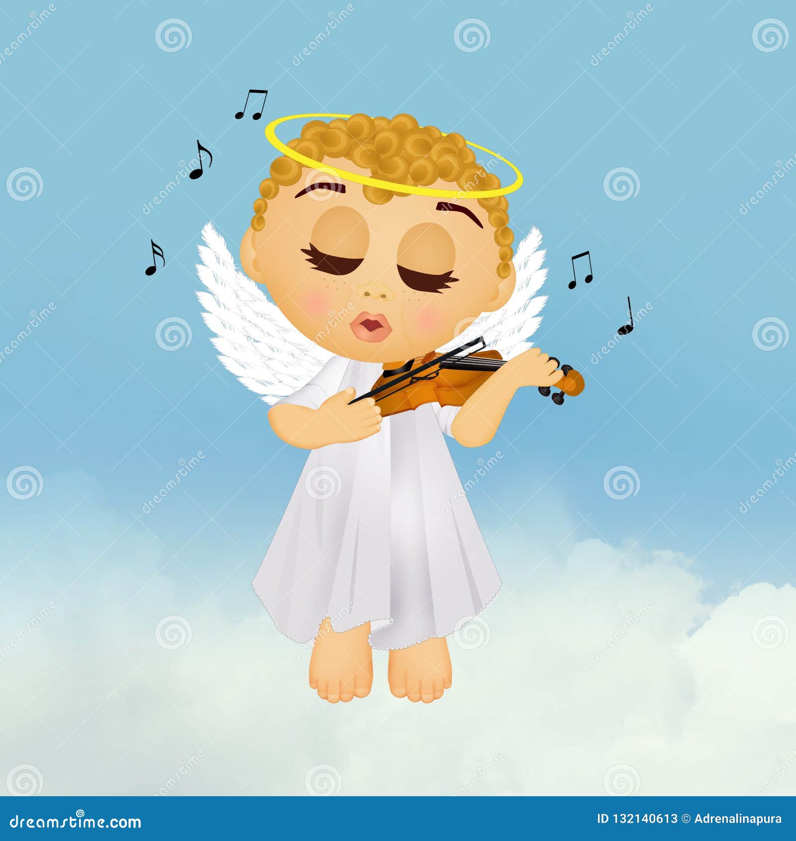 Little Angel Plays the Violin Stock Illustration - Illustration of ...