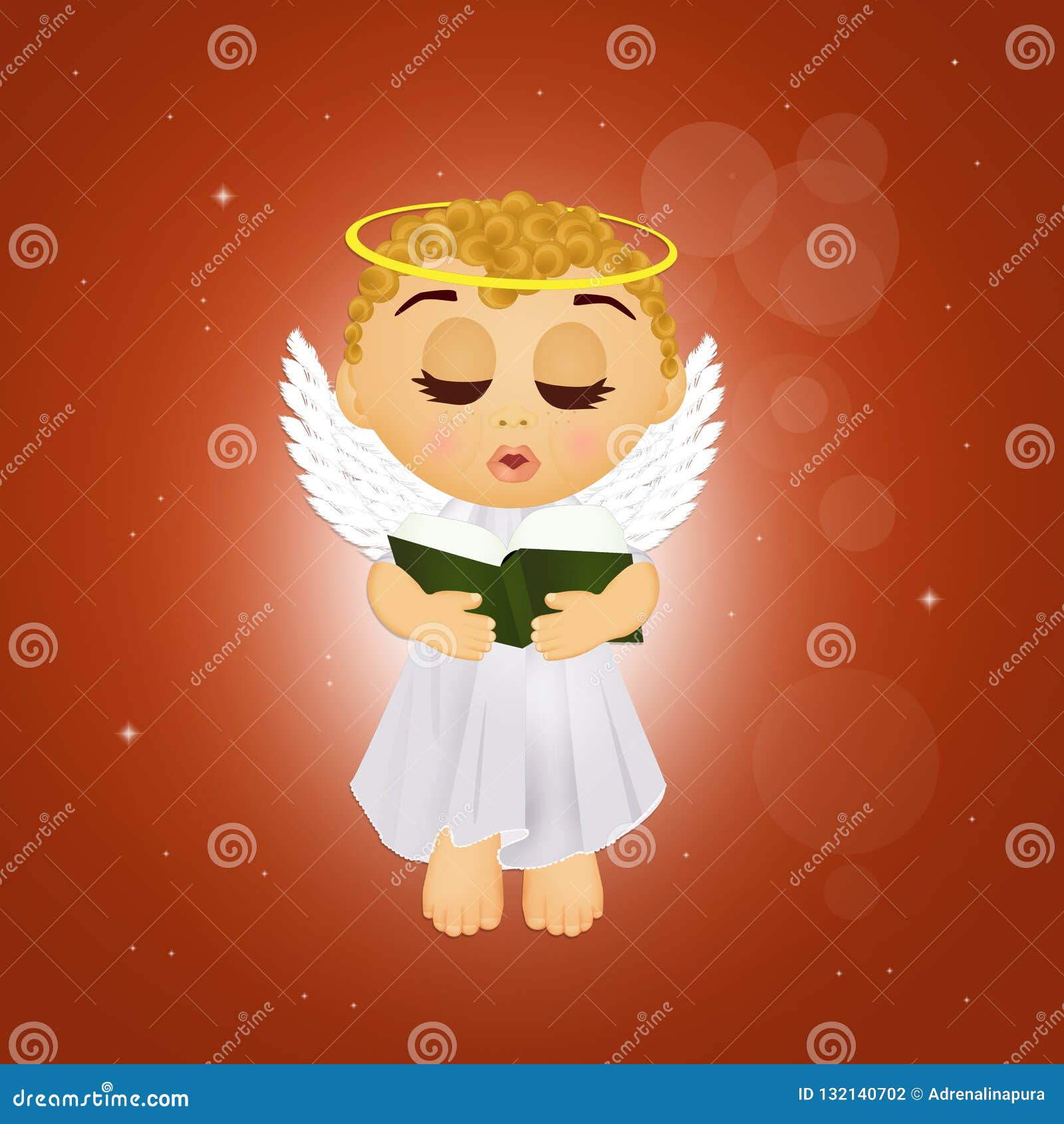 Little Angel Reads the Book Stock Illustration - Illustration of cute ...
