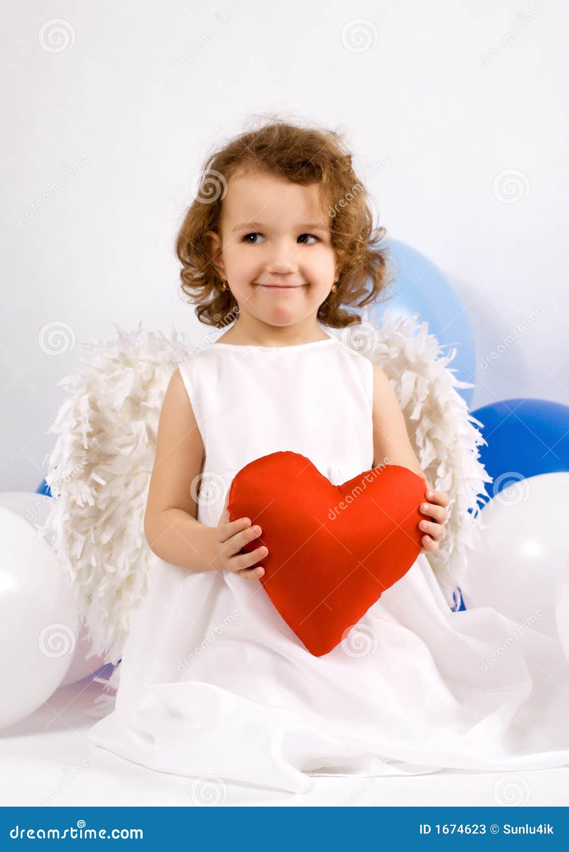 A Little Angel with Red Heart Stock Image - Image of happiness ...