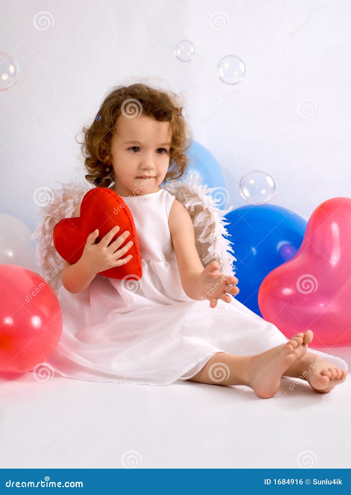 A Little Angel with Red Heart Stock Photo - Image of february ...