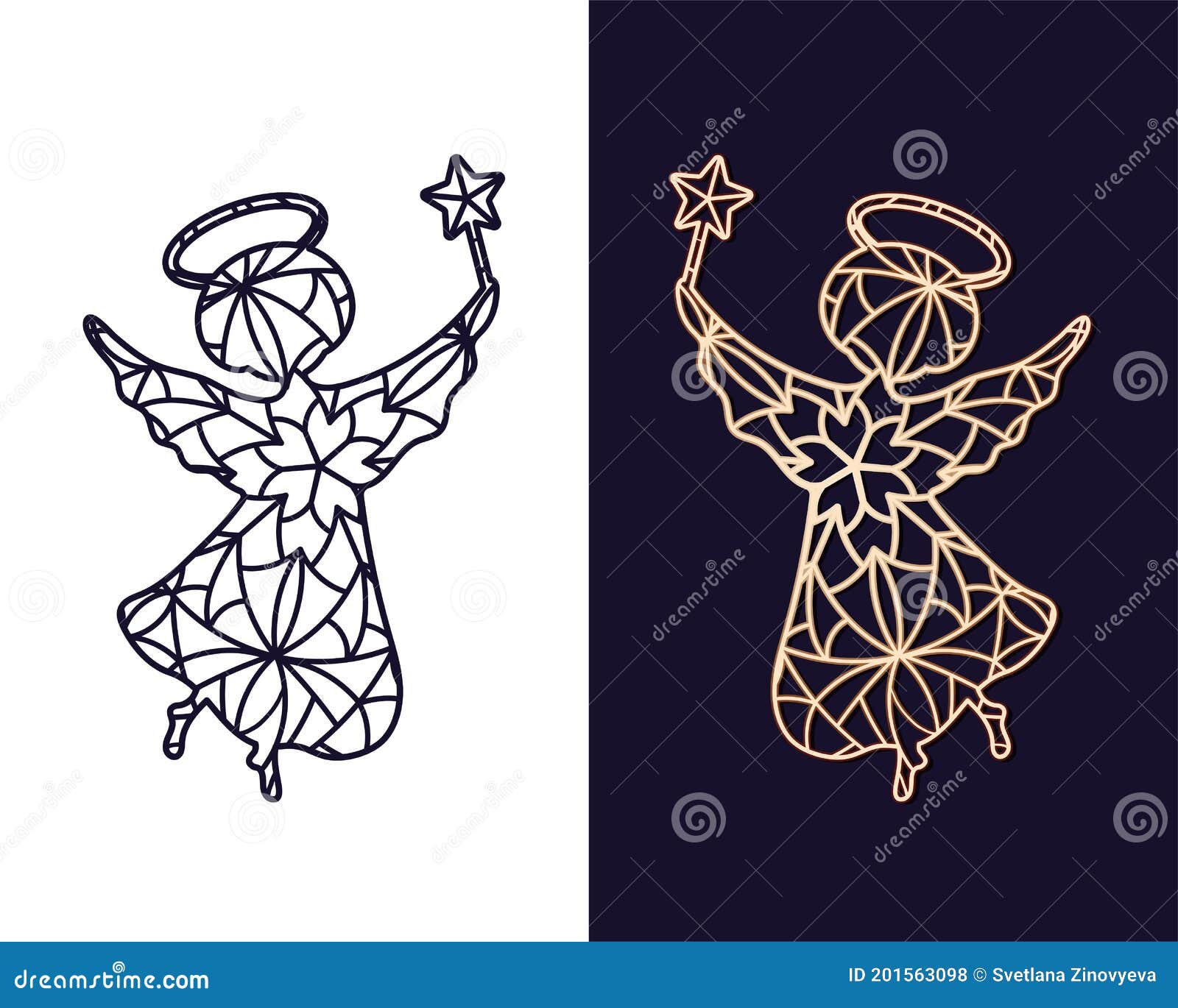 Little Angel with a Star. Openwork Carved Stencil for Cutting Out of ...