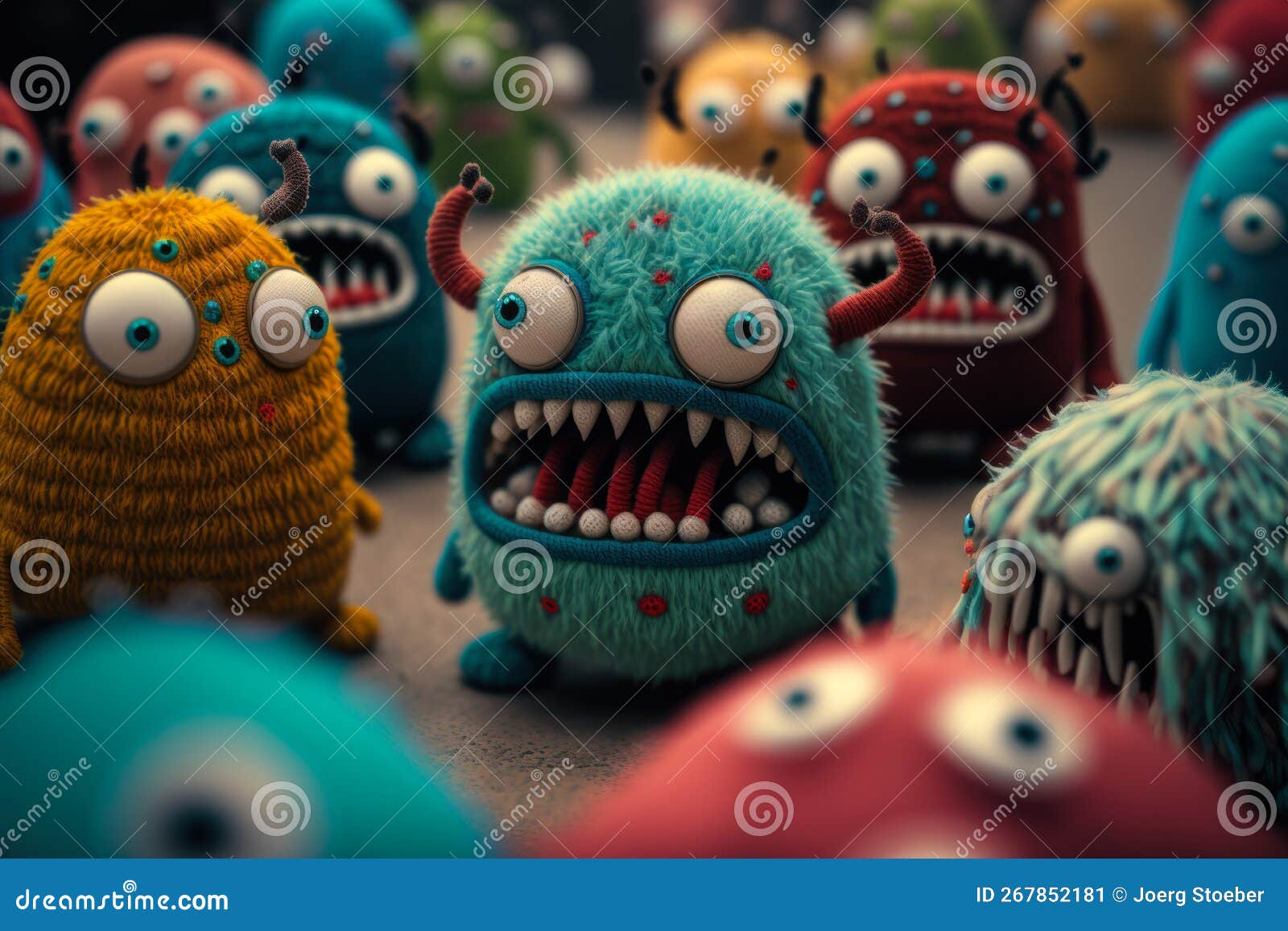 Little Angry Embroidered Monsters, Generative AI Stock Illustration ...