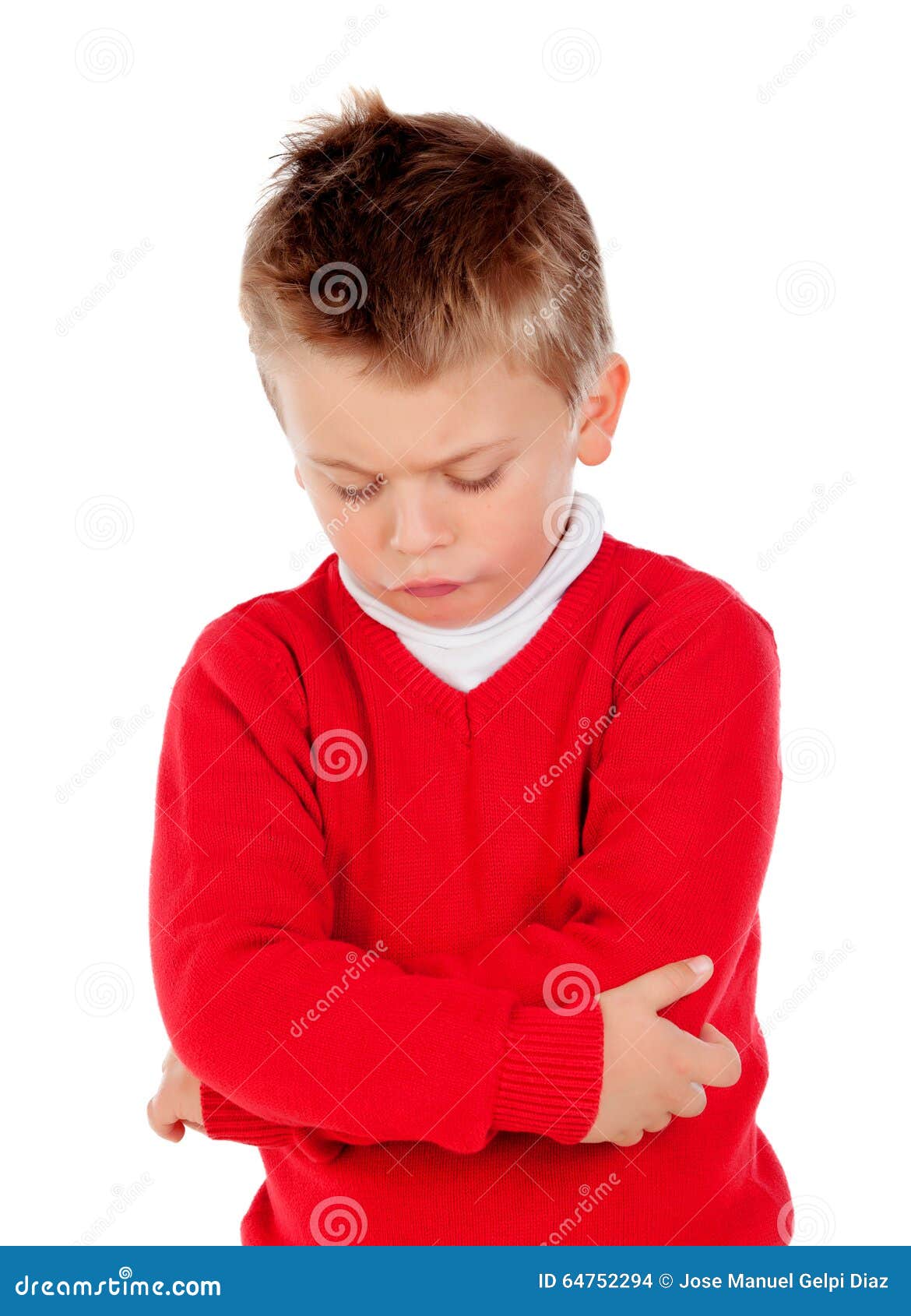 Little Angry Kid with Red Jersey Stock Photo - Image of emotion ...