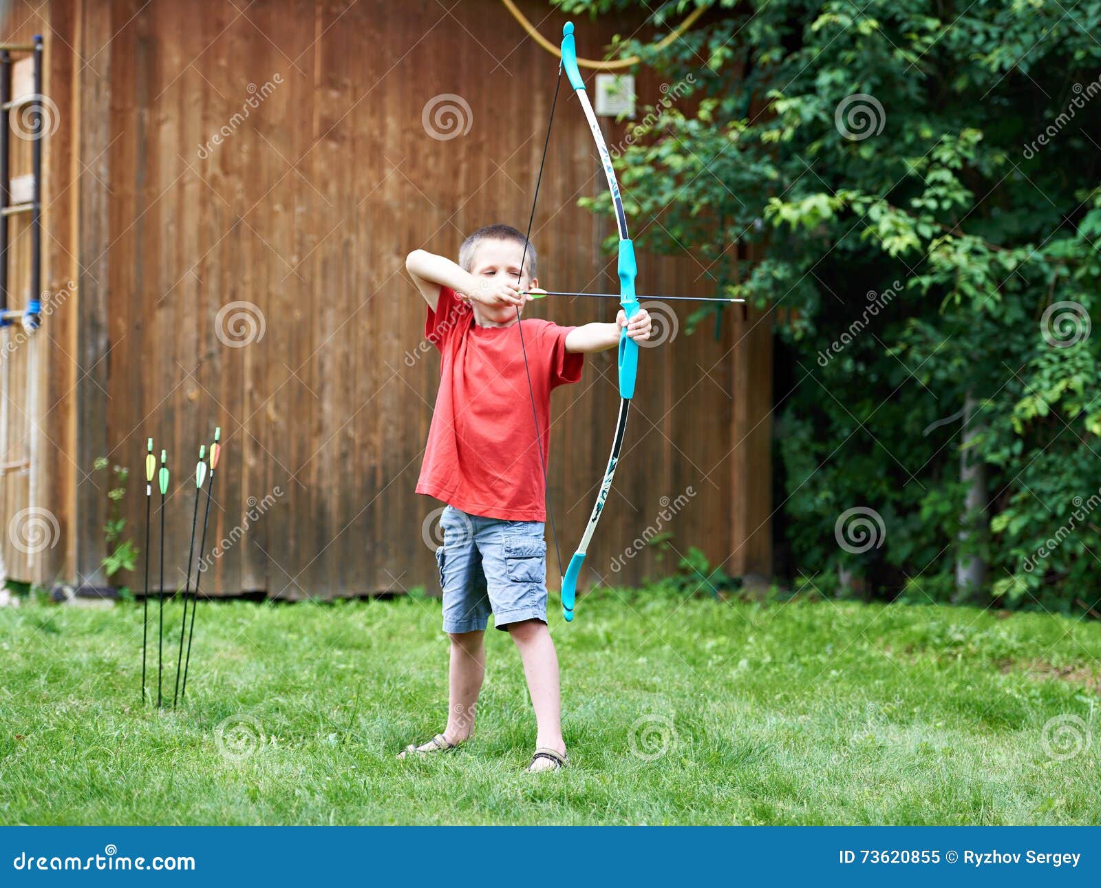 Little Archer with Bow and Arrows Stock Image - Image of arrow, leaves ...