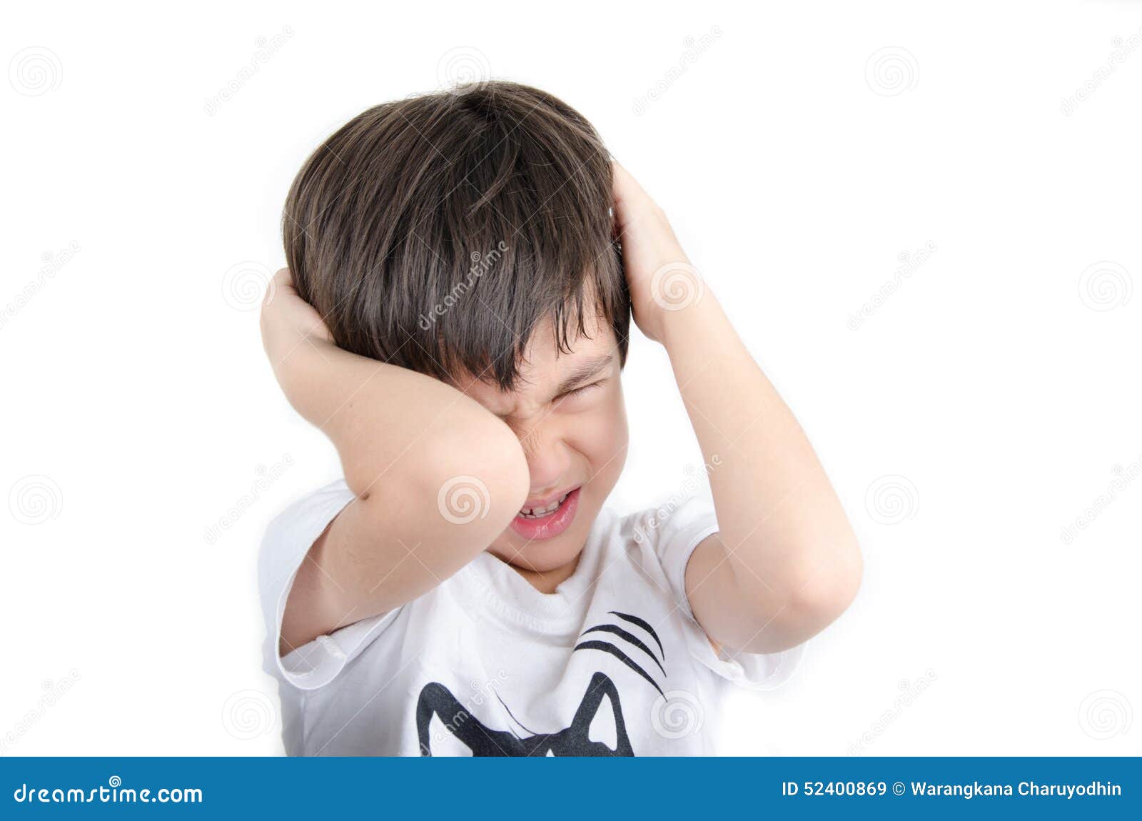 Little Asian Boy Having Headache Isolate on White Background Stock ...