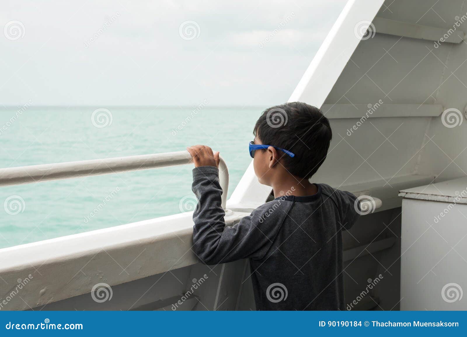 Little Asian Boy Looking Sea on Ship Stock Photo - Image of concept ...