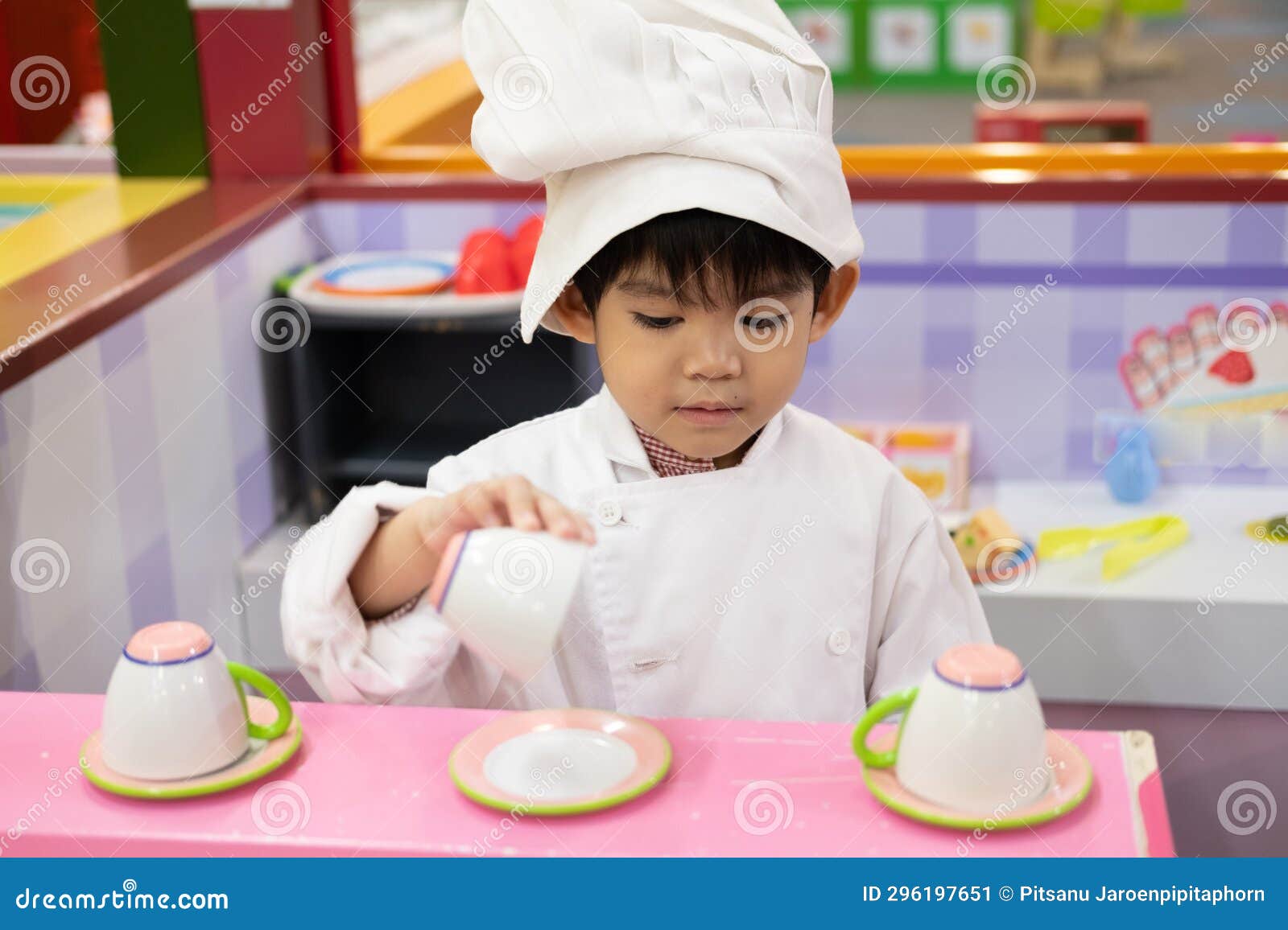 Little Asian Boy Playing Chef Serving Food Stock Image - Image of ...