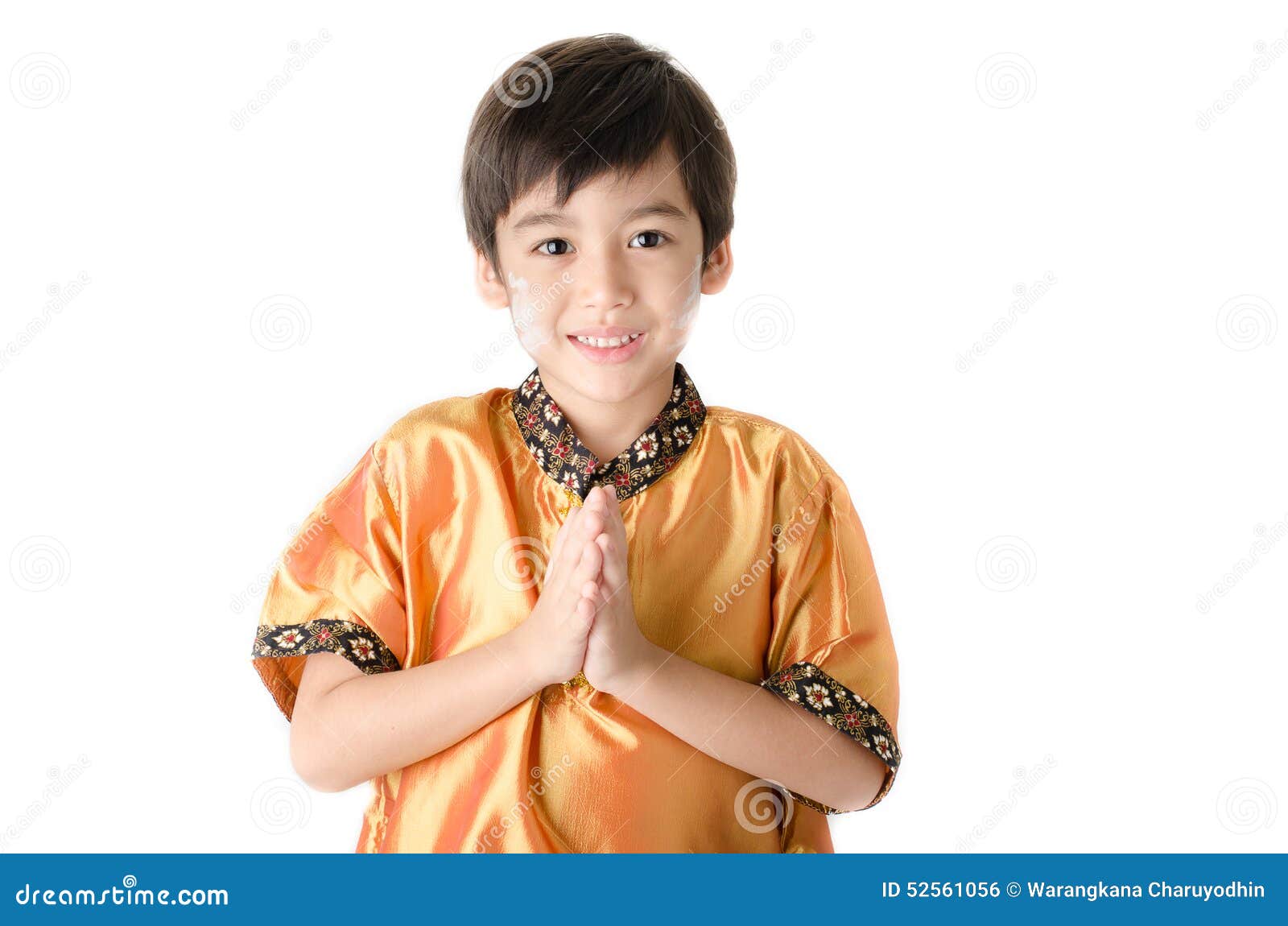 Little Asian Boy Praying In Thai Costume Isolate On White Backg Stock ...