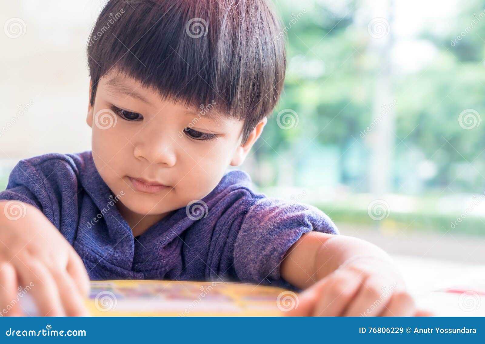 Little Asian Boy is Reading a Book Stock Image - Image of person, small ...