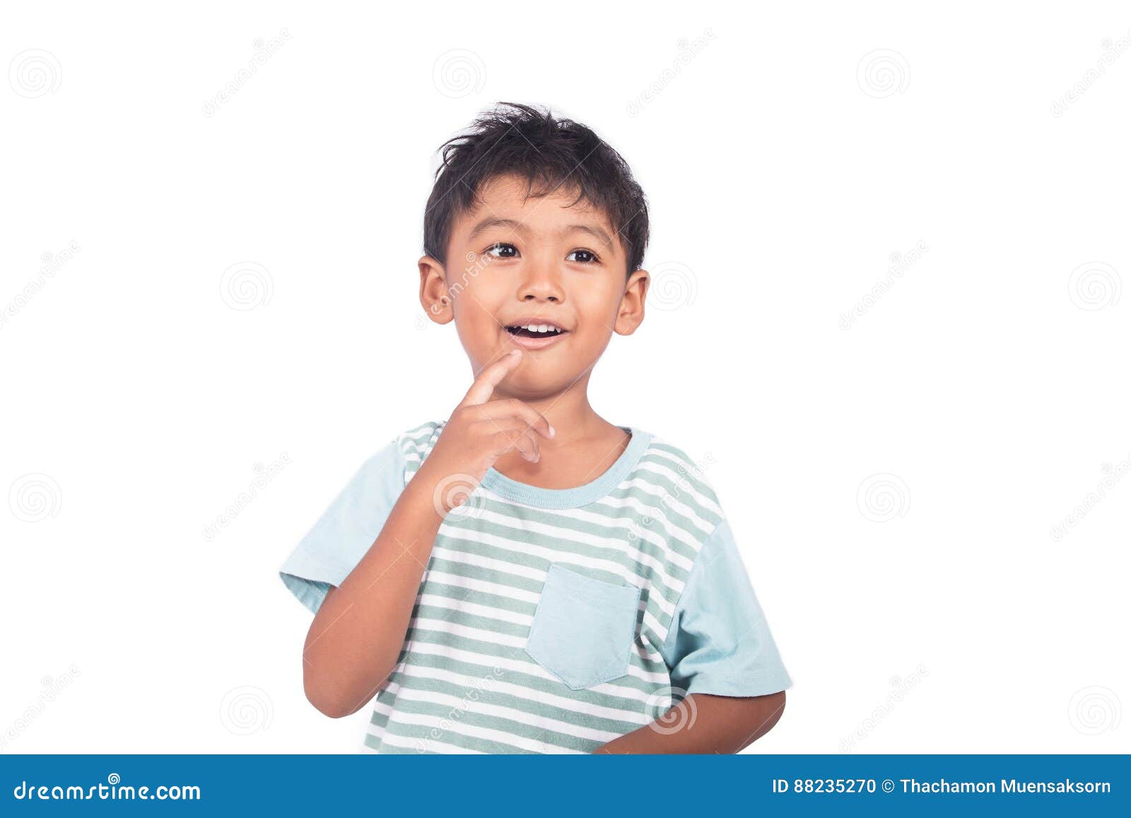 Little Asian Boy Thinking and Smiling Stock Photo - Image of asia ...