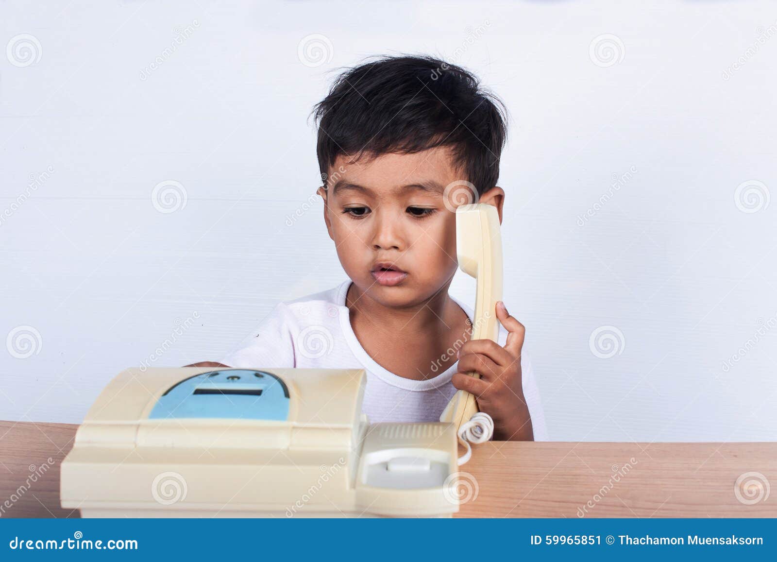 A Little Asian Boy Use Telephone Stock Image - Image of student, space ...