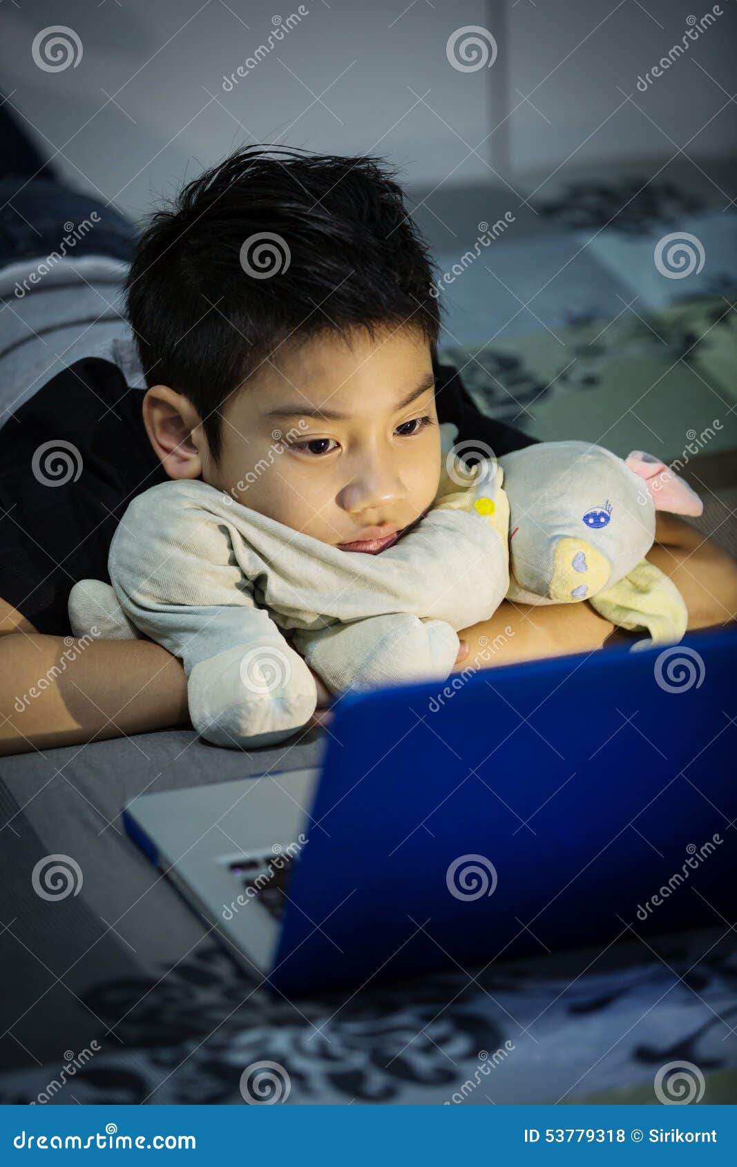 Little Asian Child Using Laptop at Home Stock Photo - Image of happy ...
